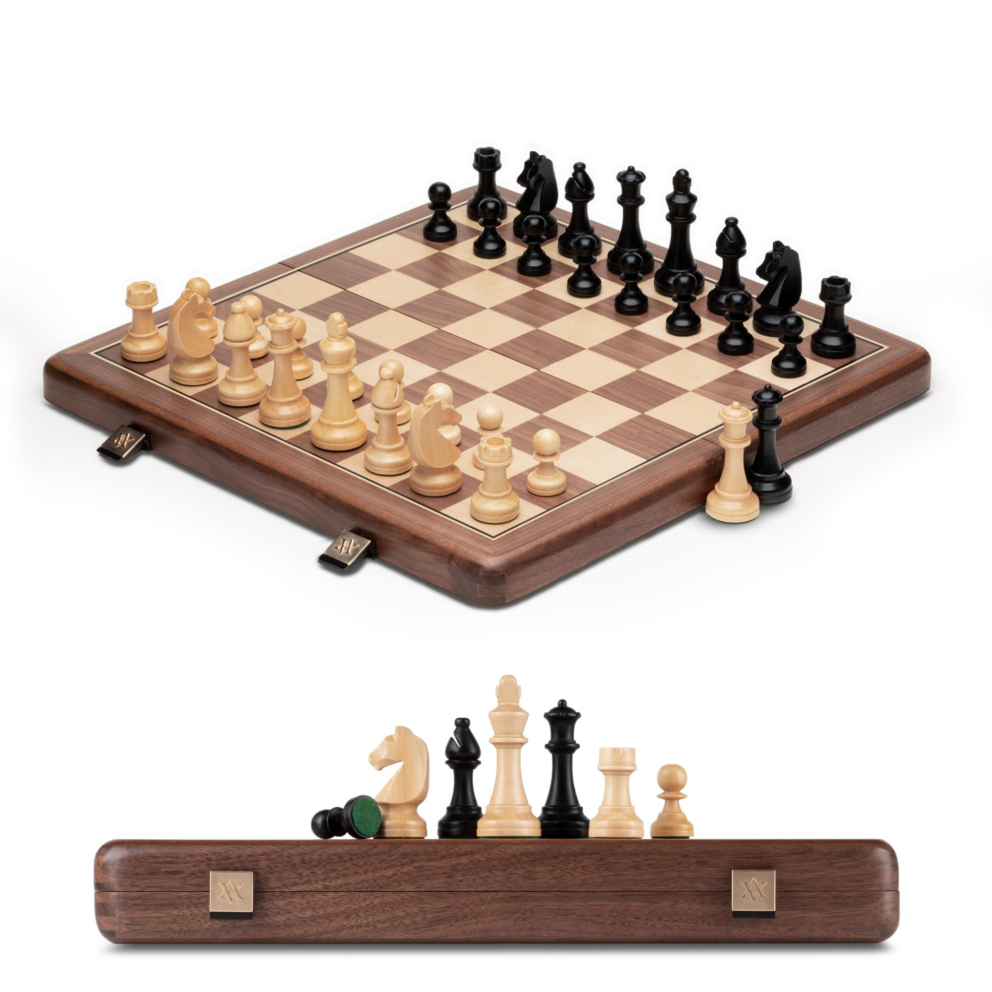 Fashion Finesse Premium Natural Walnut Folding Chess Board Game Set, 15 ...