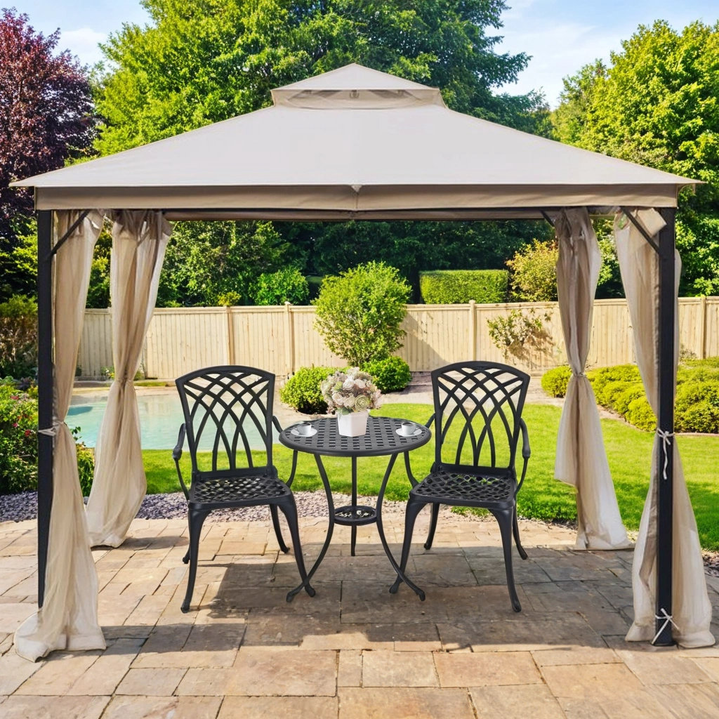 VOLBAL Heavy Duty Double Roof Gazebo, 10x10 FT with Mosquito Net ...