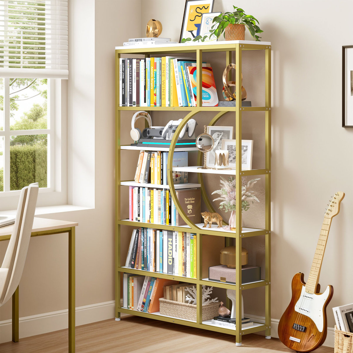 17 Stories Alverstone 71" H Tall Geometric Bookcase Bookshelves | Wayfair