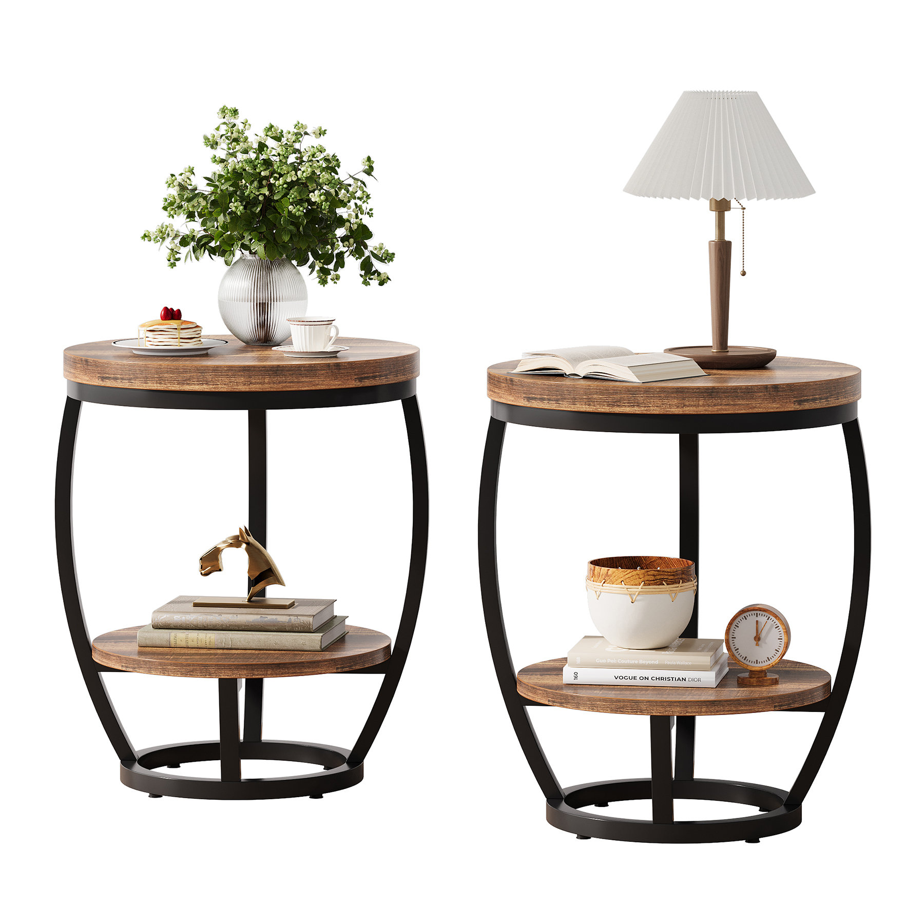 17 Stories 2-Tier Oval Accent Table For Small Spaces, Rustic Wood And ...