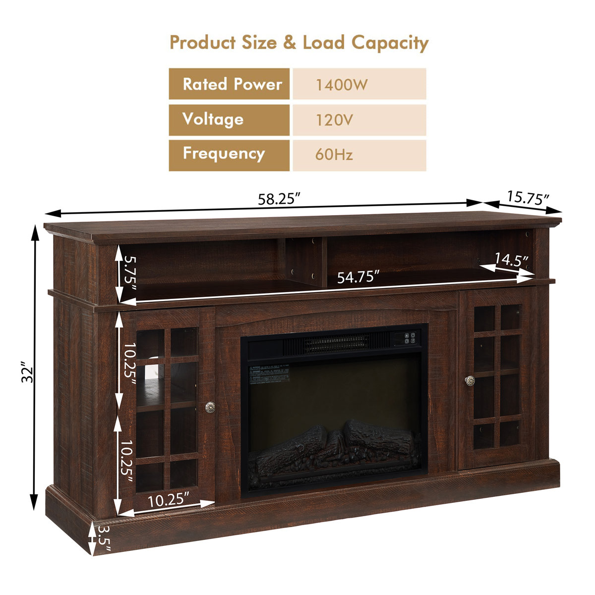 Gracie Oaks Xee 58"W Retro Fireplace Insert TV Stand, 1400W Electric ...