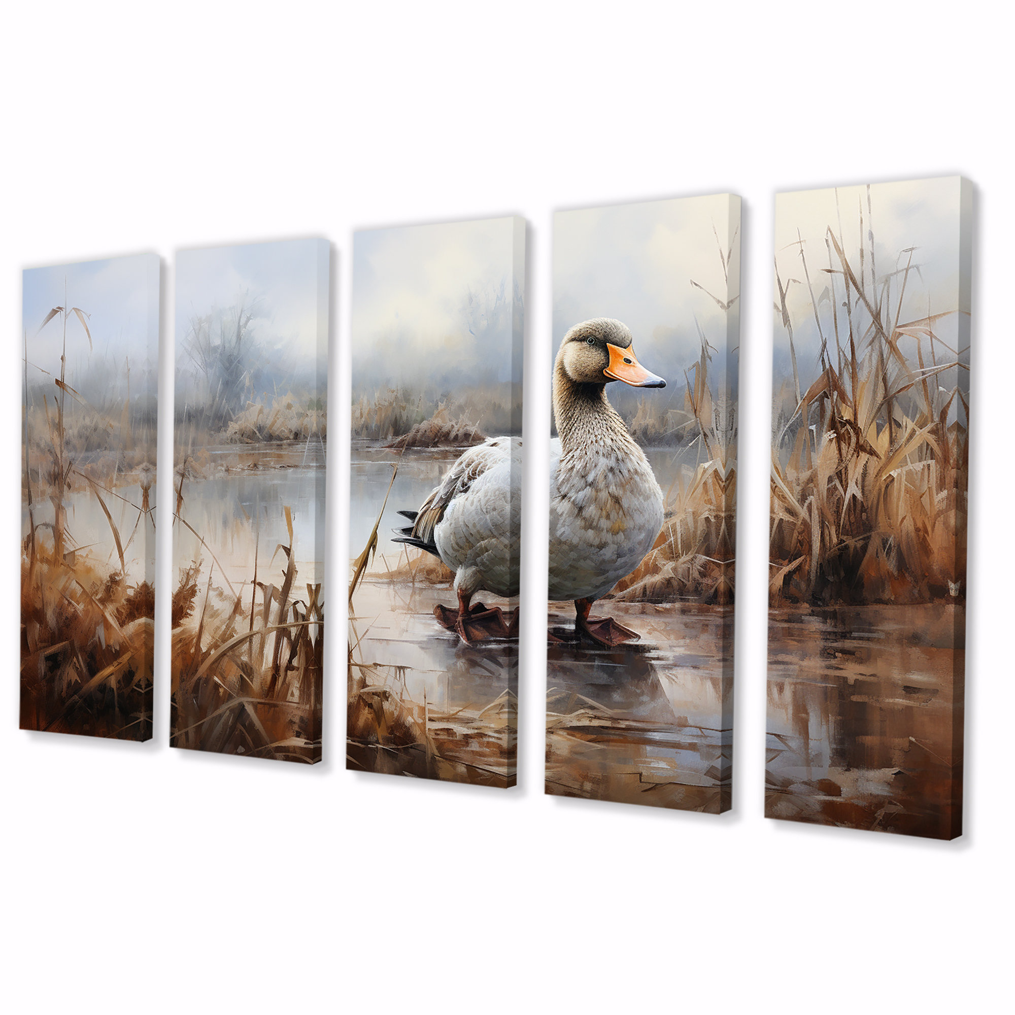Gracie Oaks Misty Marsh Duck II - Duck 5 Piece Wall Art | Wayfair