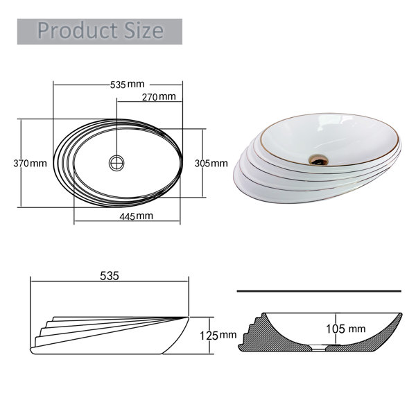 MEJE 21" Rose Gold Embossed Art Basin, Ceramic Slant Oval Bathroom Sink ...