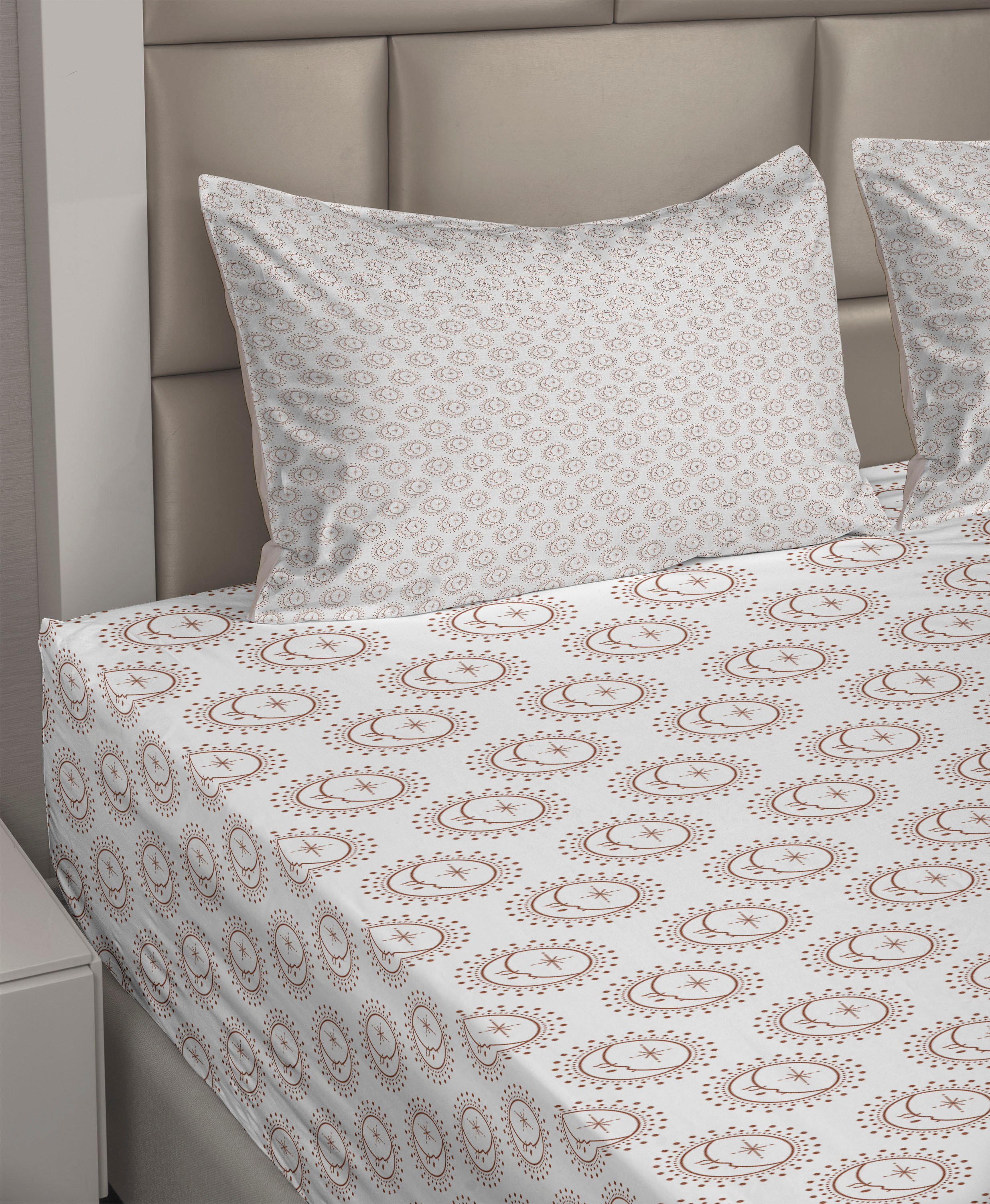 Ambesonne Celestial Sheet Set Sleeping Moons Dots Art Pale Redwood and ...