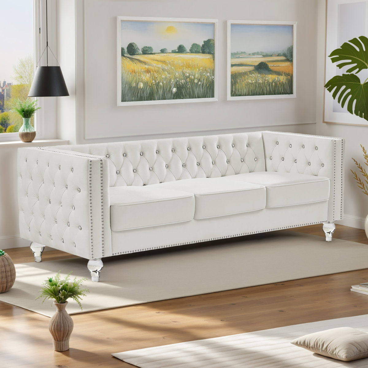 House of Hampton® Anastasaos 83.07" Tufted Upholstered Sofa with ...