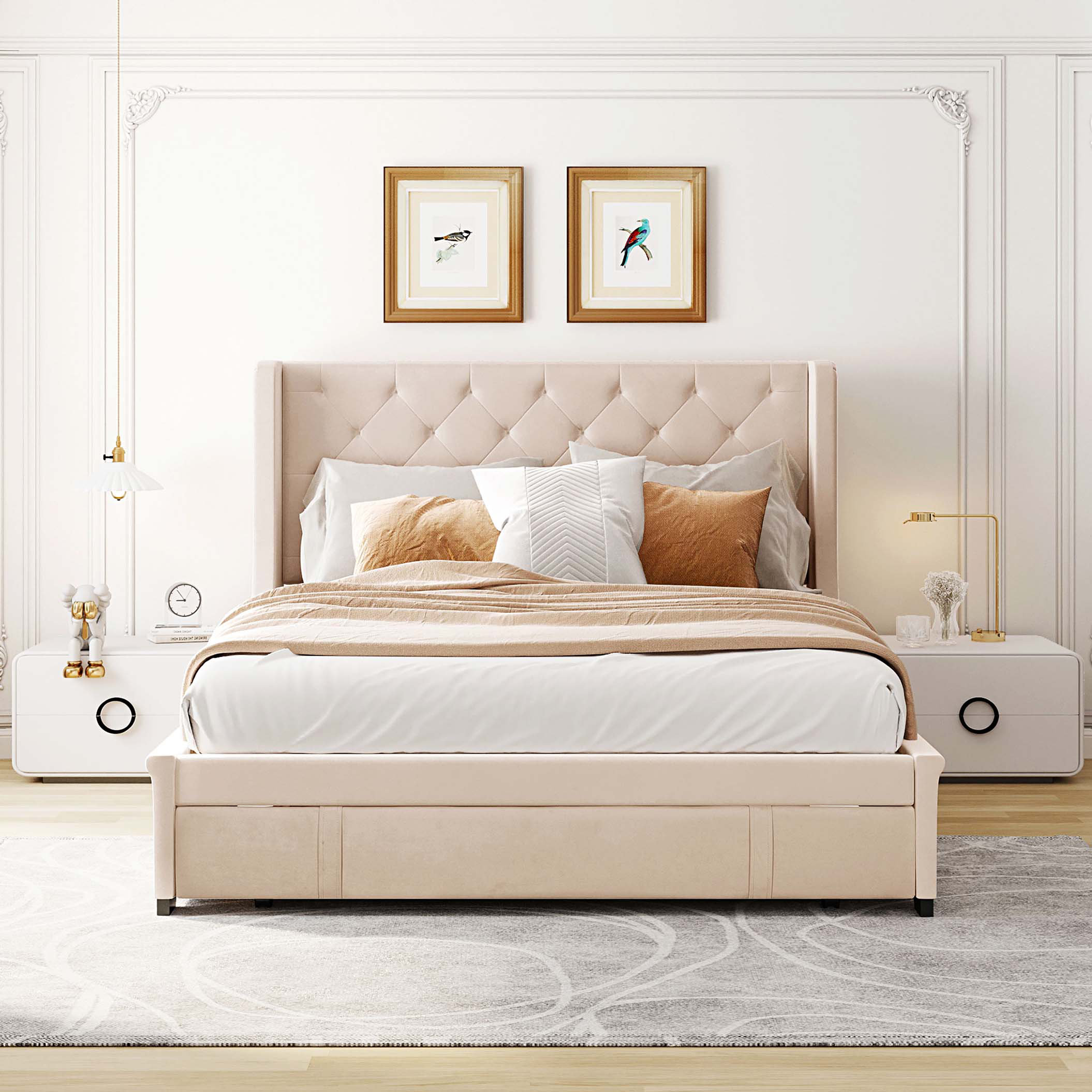 House of Hampton Queen Size Storage Bed Velvet Upholstered Platform Bed ...