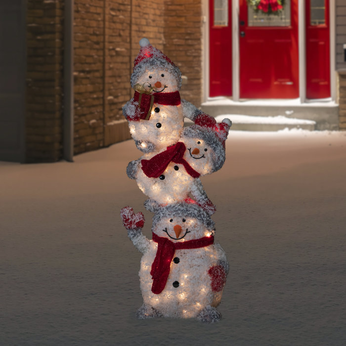 Northlight 42" Lighted Stacked Snowman Family Outdoor Christmas ...
