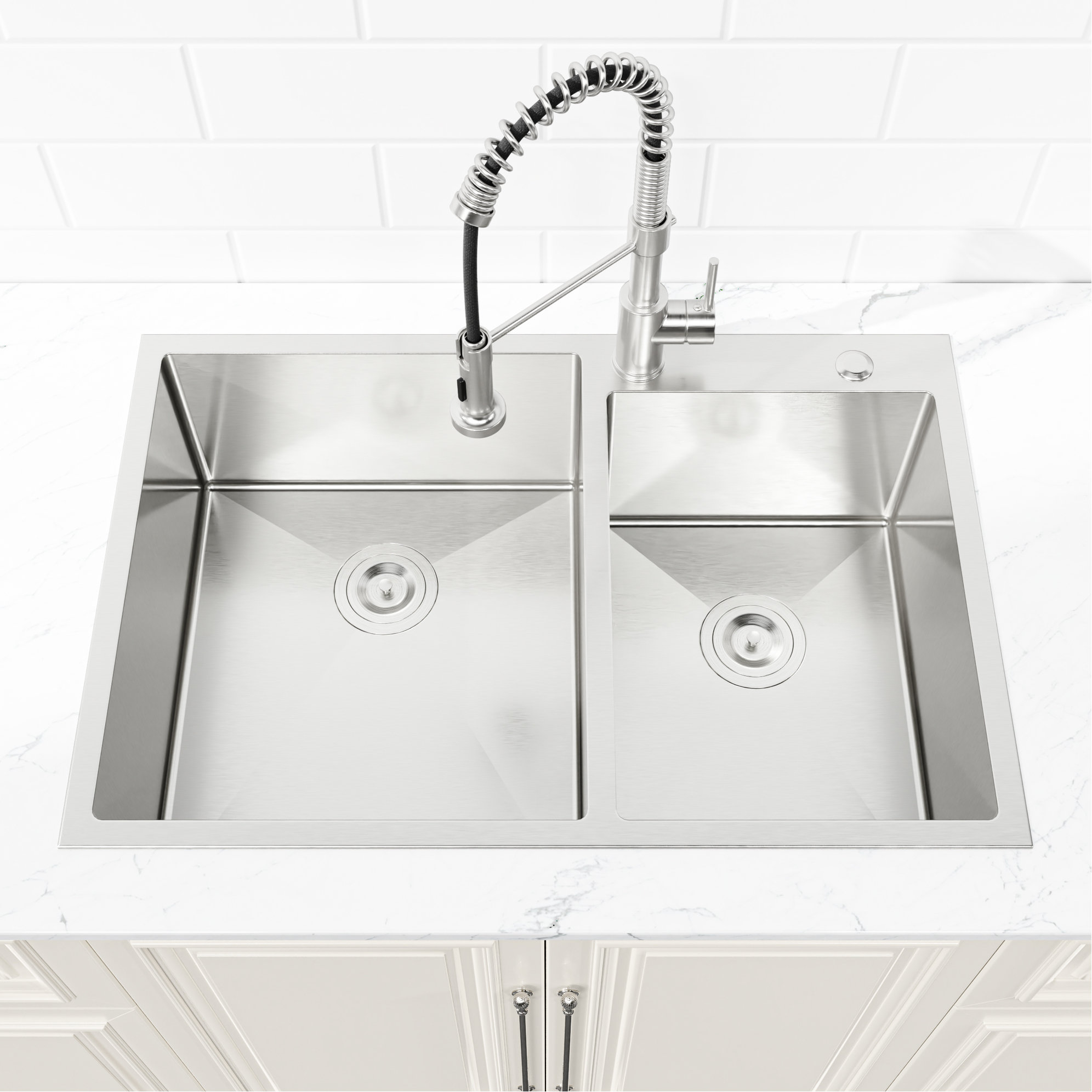 EchoElegance 33"X19" Stainless Steel Kitchen Sink - Overmount, Double ...