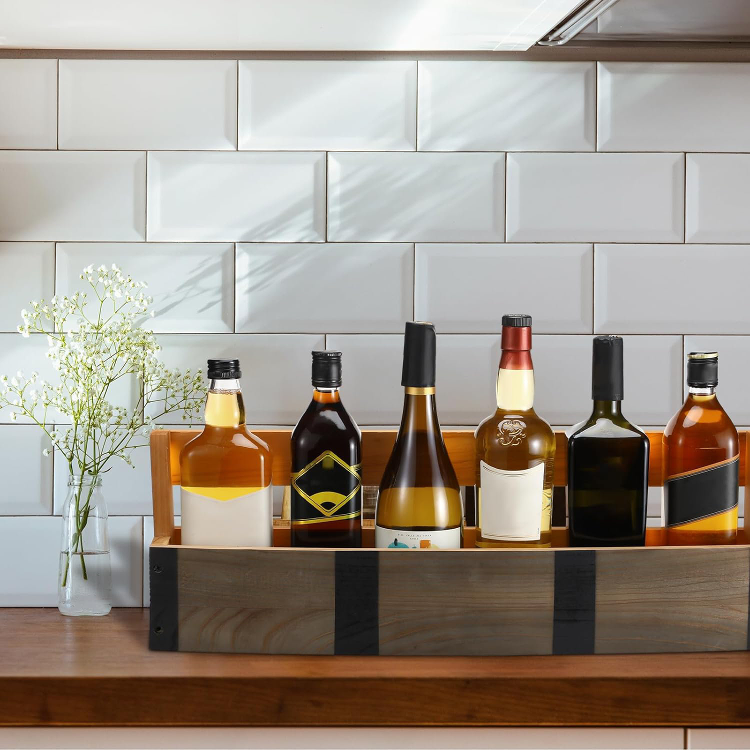 Ophelia & Co. Wood Wine Rack Wall Mounted Whiskey Liquor Bottle Shelf ...