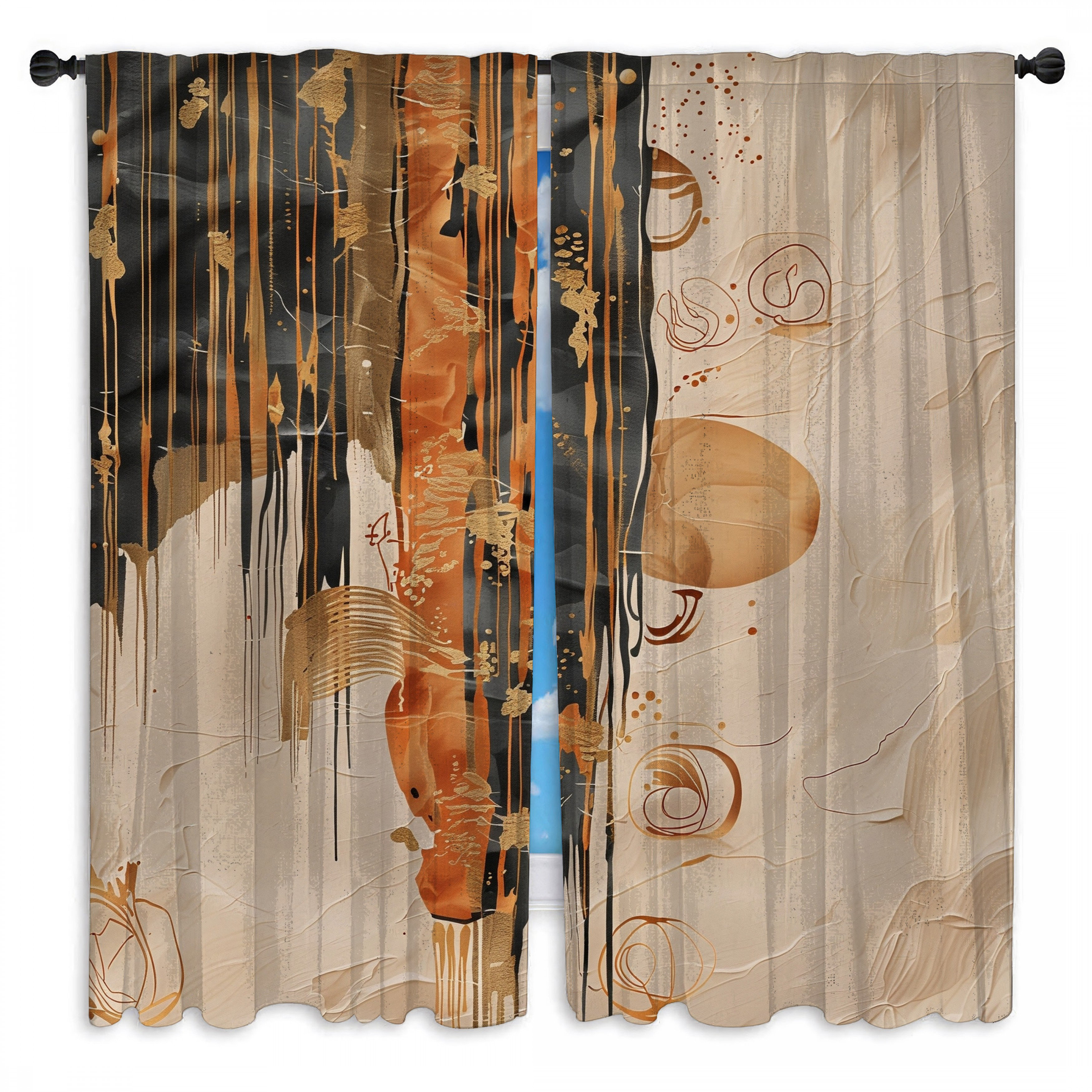 East Urban Home Textured Drip Abstract Window Curtains Abstract Sheer ...
