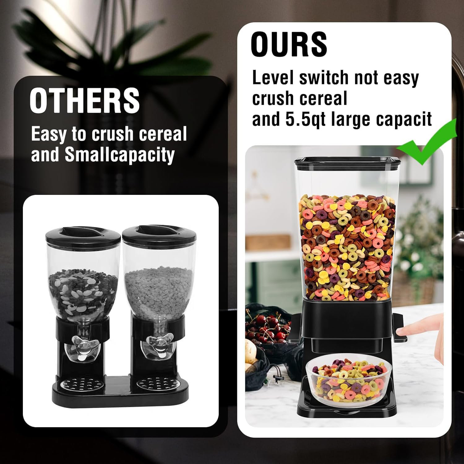 Prep & Savour Cereal Dispenser Countertop 3Pcs,5.5L Cereal Containers ...