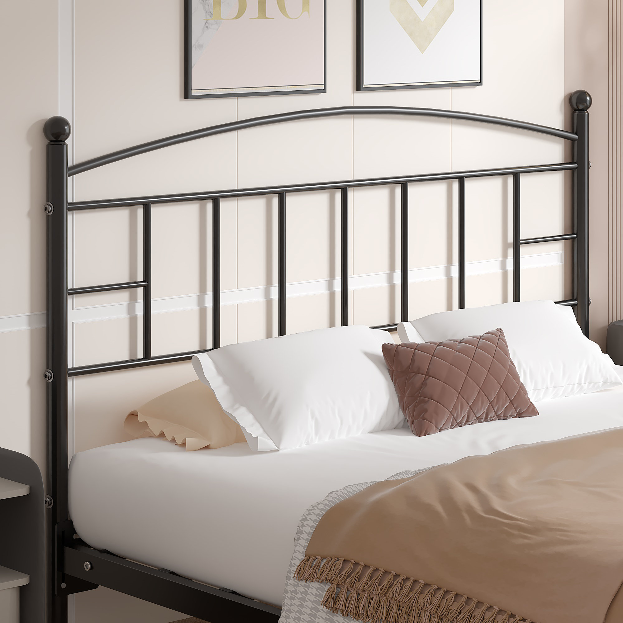 Winston Porter Black Metal Headboard Fits Full, Queen, King Size Bed ...
