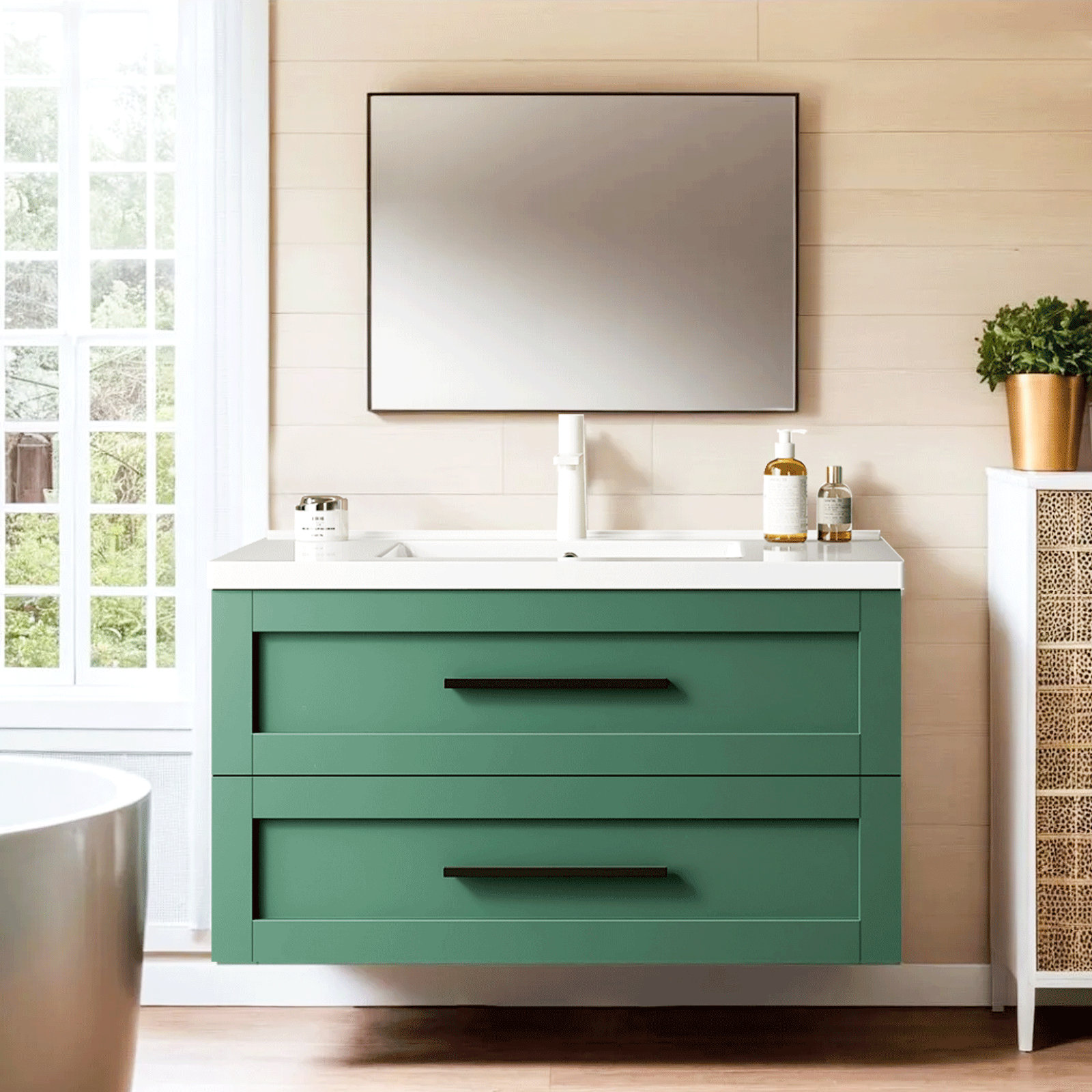 Flolinda 36 Inch Floating Bathroom Vanity with Sink, Ceramic Integrated ...