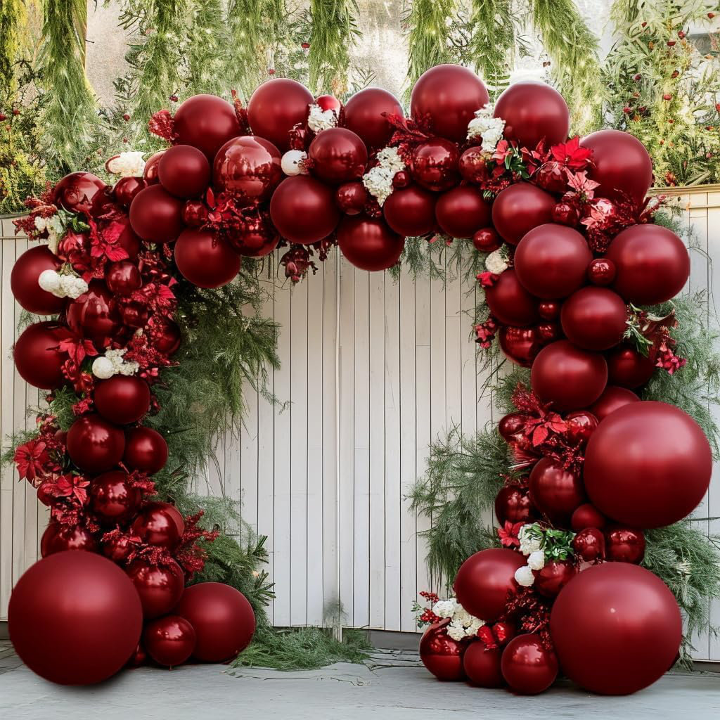 Zeki Shoggy Burgundy Balloons Double Stuffed Wine Red Balloon Garland ...