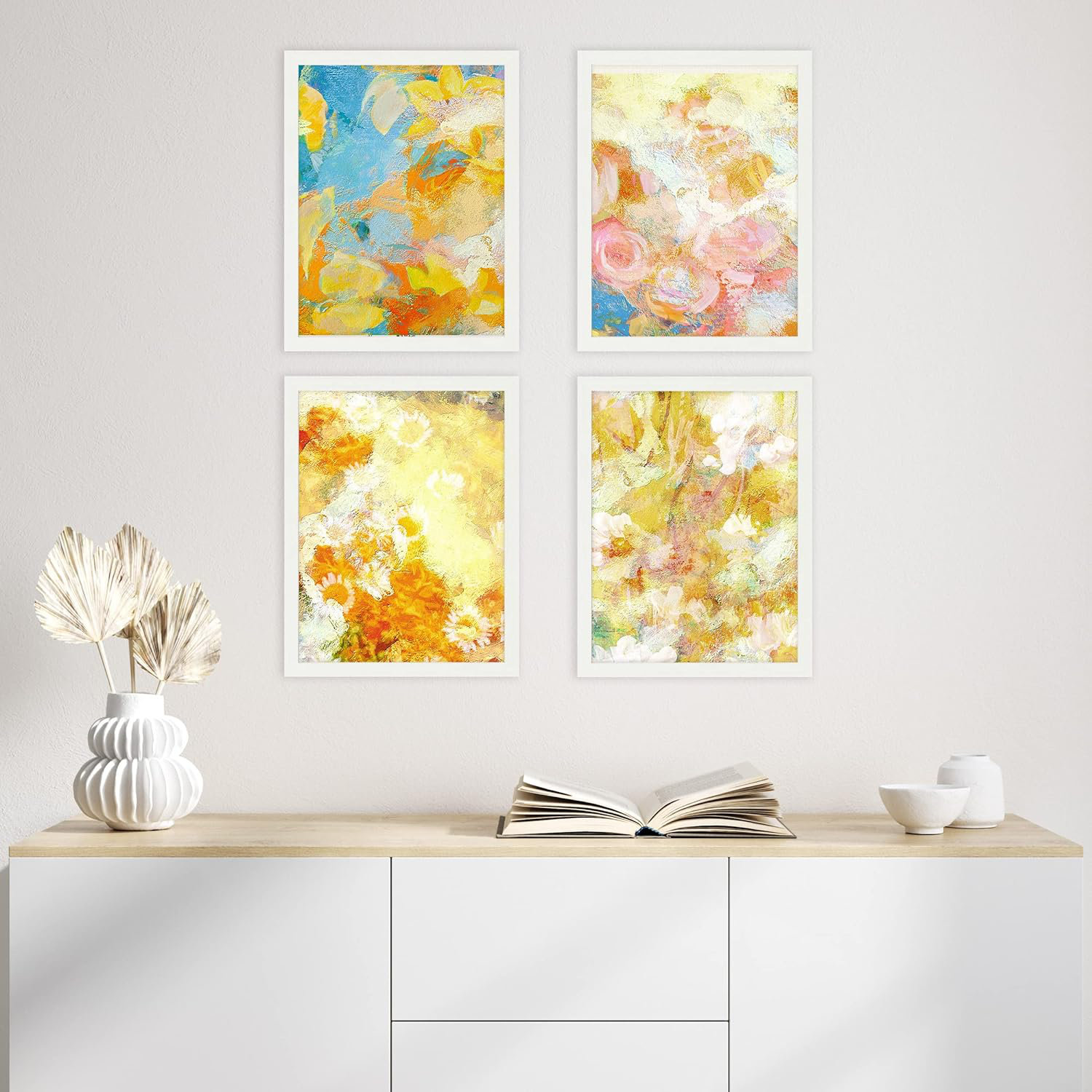 SIGNLEADER Pastel Watercolor Paint Stroke Collage Set Of 4 Abstract ...