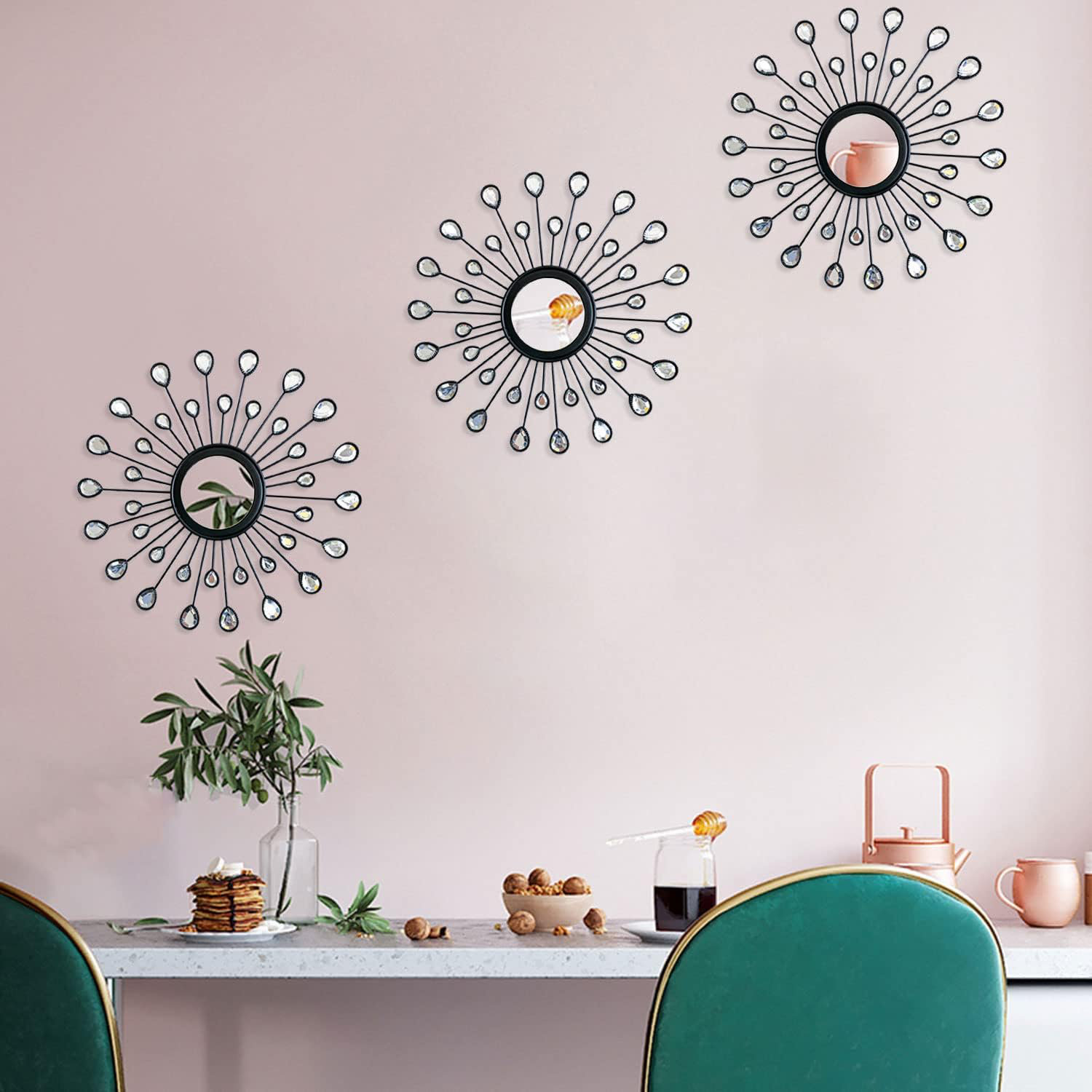 Static Poster Uaussi 3 Pack Metal Wall Mirrors Rhinestones Starburst ...