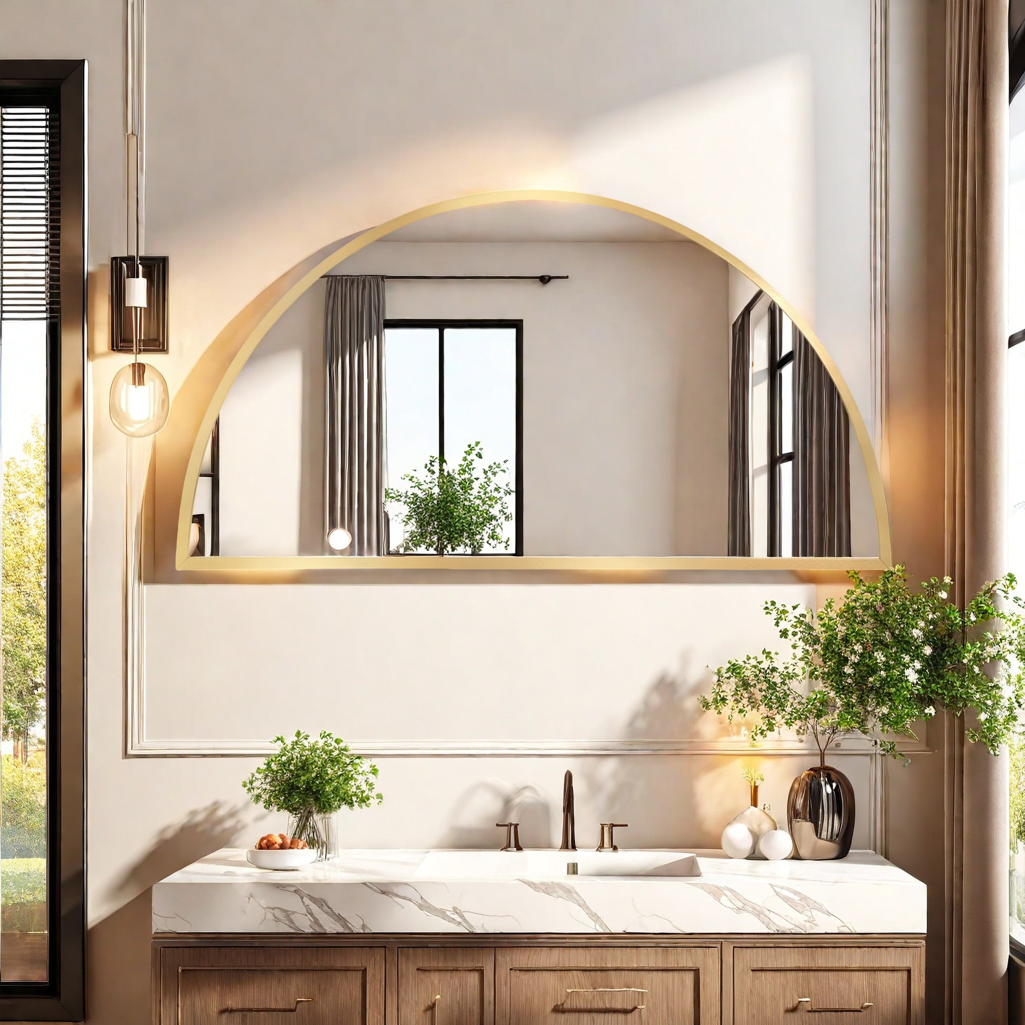 Ebern Designs Half circle mirror arch Wall Mirror Modern Metal Frame ...