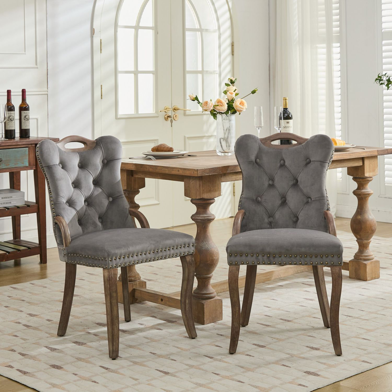 Astoria Grand Elegant Velvet Dining Chair Set with Handmade Tufted Trim ...