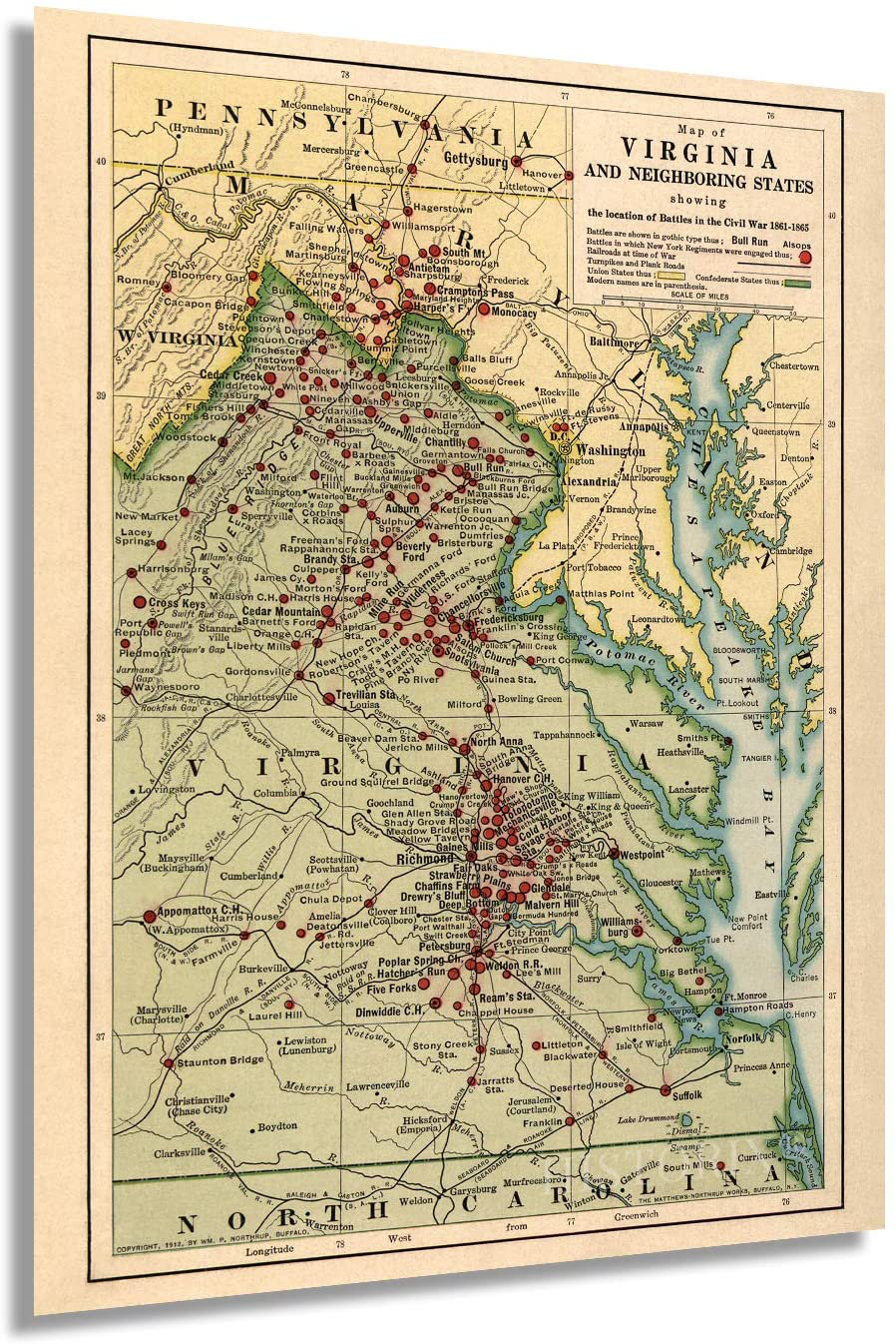 HISTORIC PRINTS HISTORIX 1912 American Civil War Battle Map - 24X36 ...