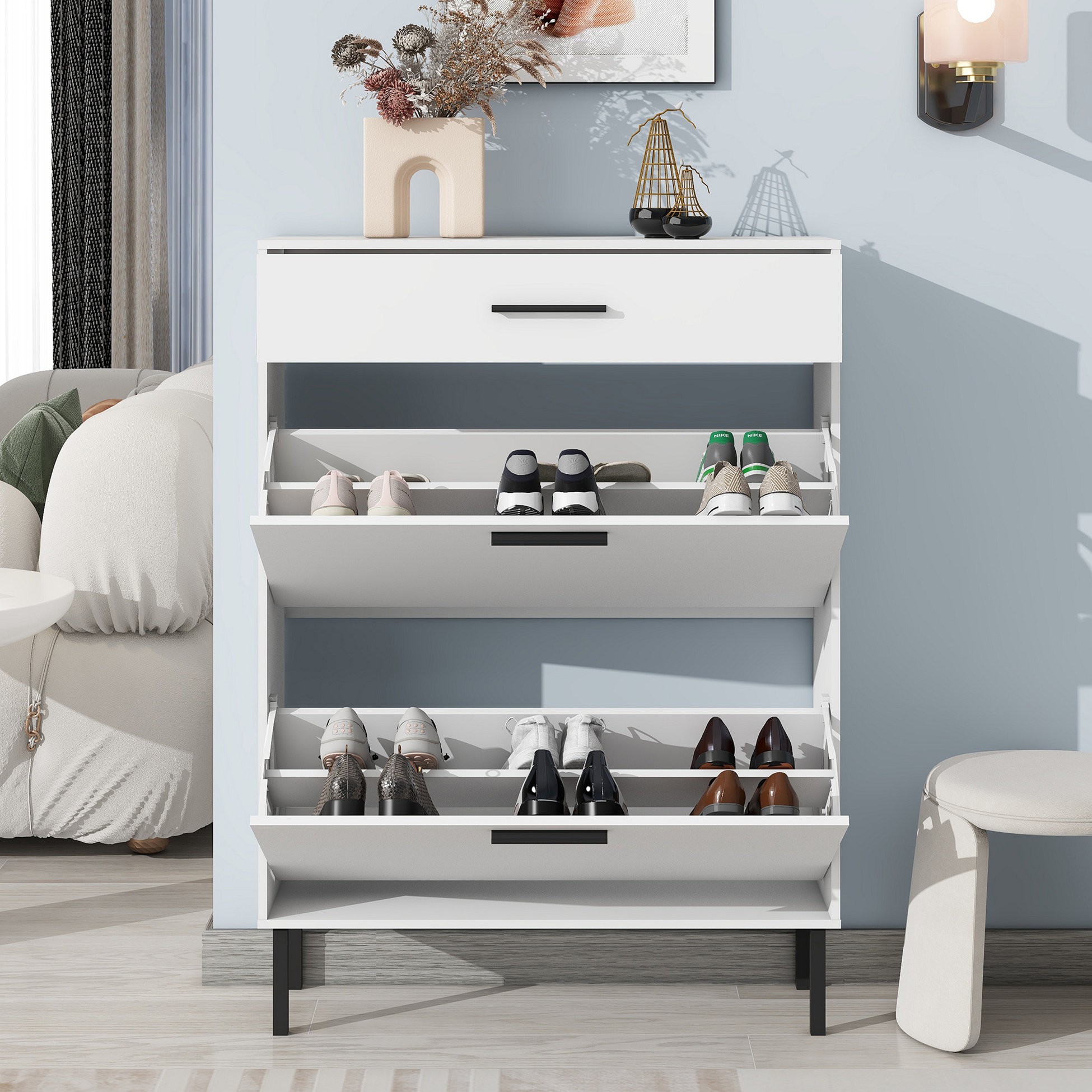 Latitude Run® Shoe Cabinet, Freestanding Shoe Rack Storage Organizer ...