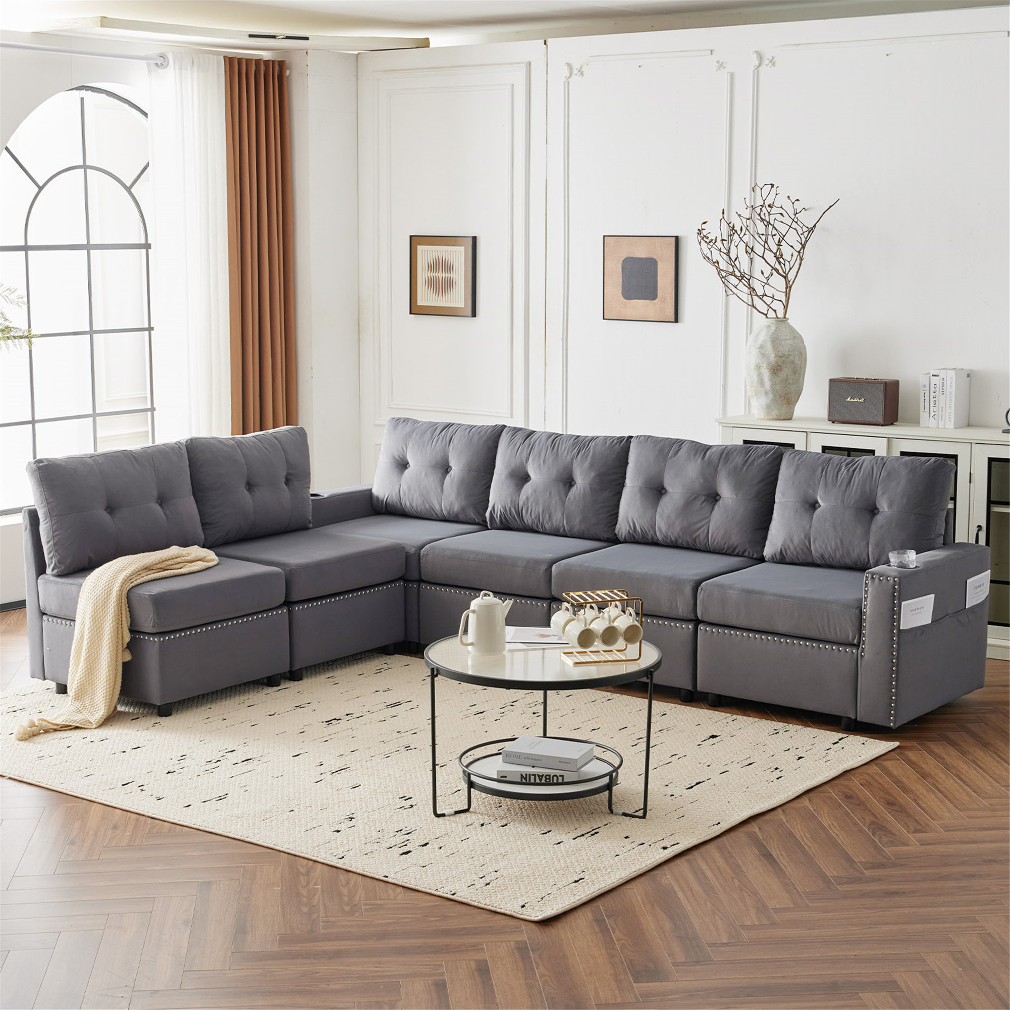 Hokku Designs Modular Sofa With Storage, Living Room Upholstered Couch ...