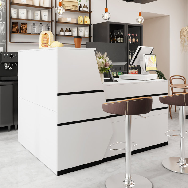 Inbox Zero Jodanna L-Shape Laminate Reception Desk with Filing Cabinet ...