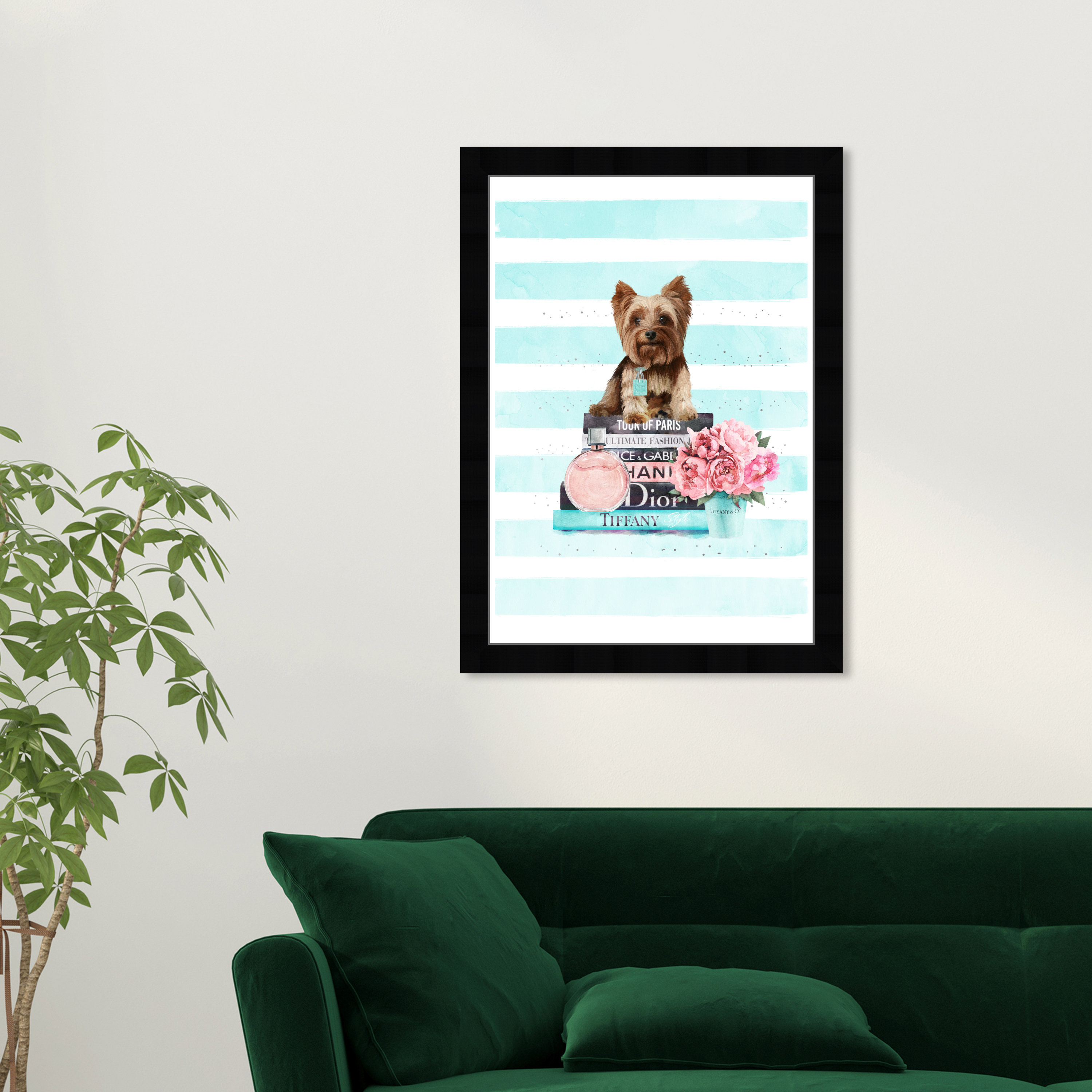 Wynwood Studio Yorkie Mint Blue Books - Picture Frame Graphic Art | Wayfair