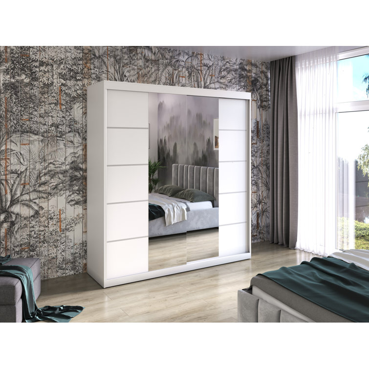 17 Stories 200cm Pizzurro wardrobe with mirror and sliding doors ...