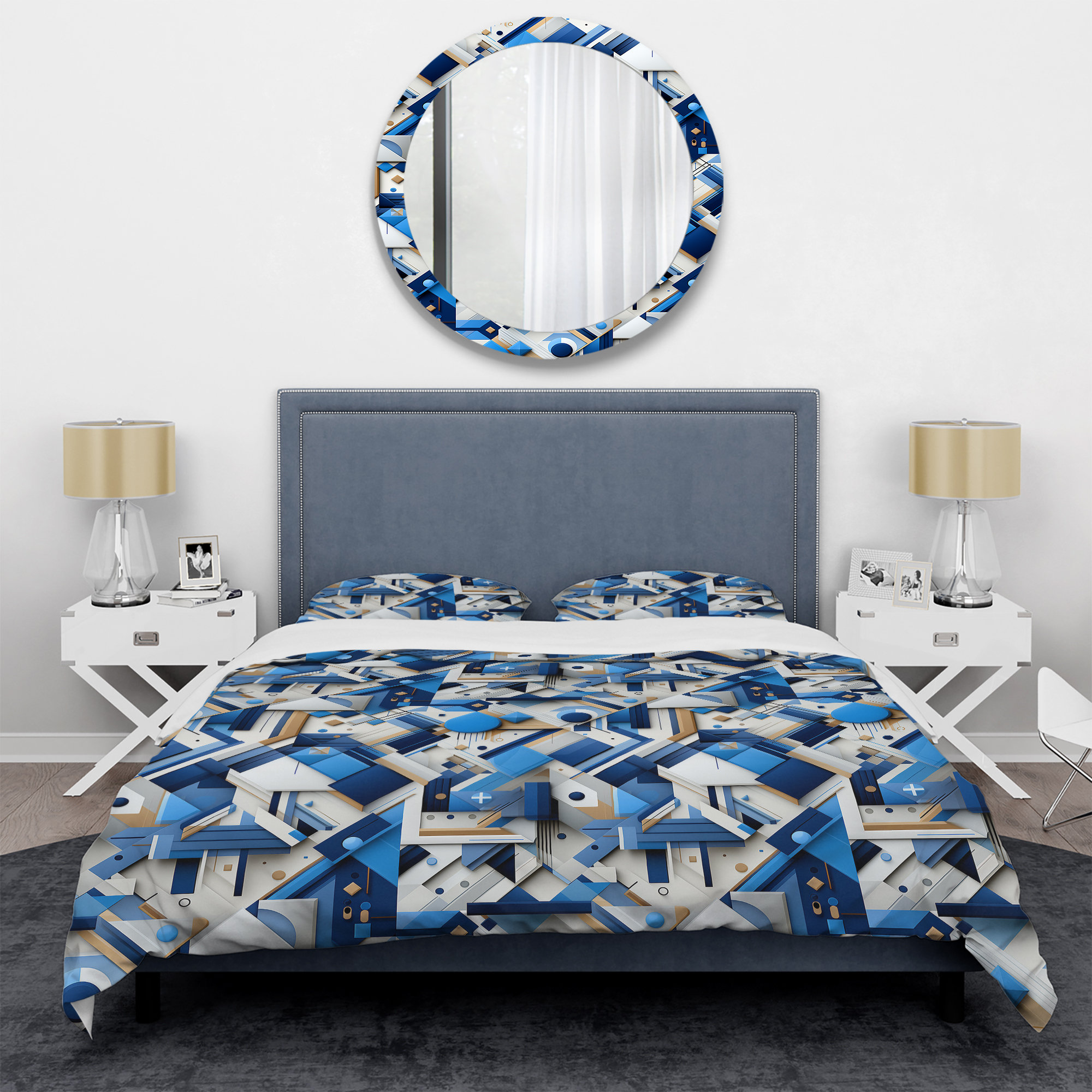 Design Art Blue And White Matrix Grid Duvet Cover Set | Wayfair
