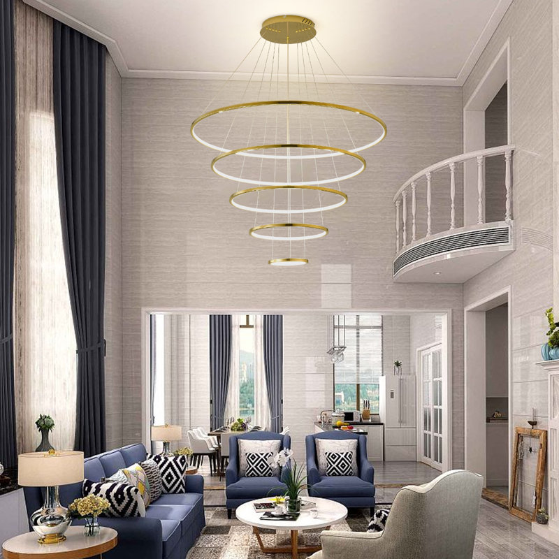 Mercer41 Bariah Modern 5-Ring Dimmable Luxury High Ceiling Pendant ...