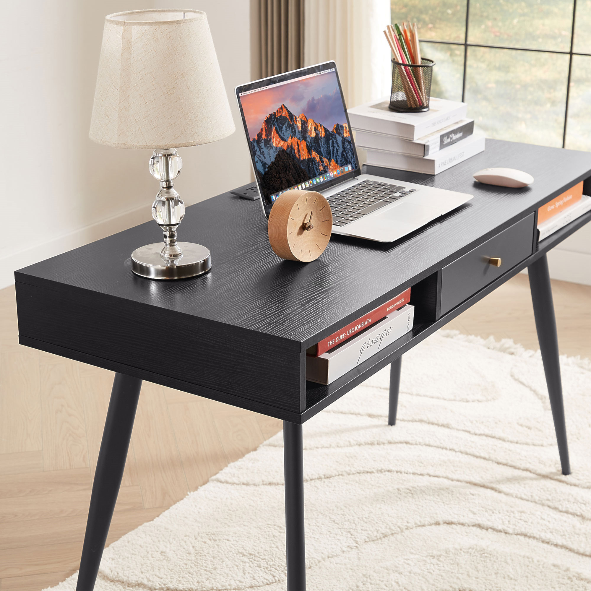 George Oliver Mid Century Desk With USB Ports And Power Outlet, Modern ...
