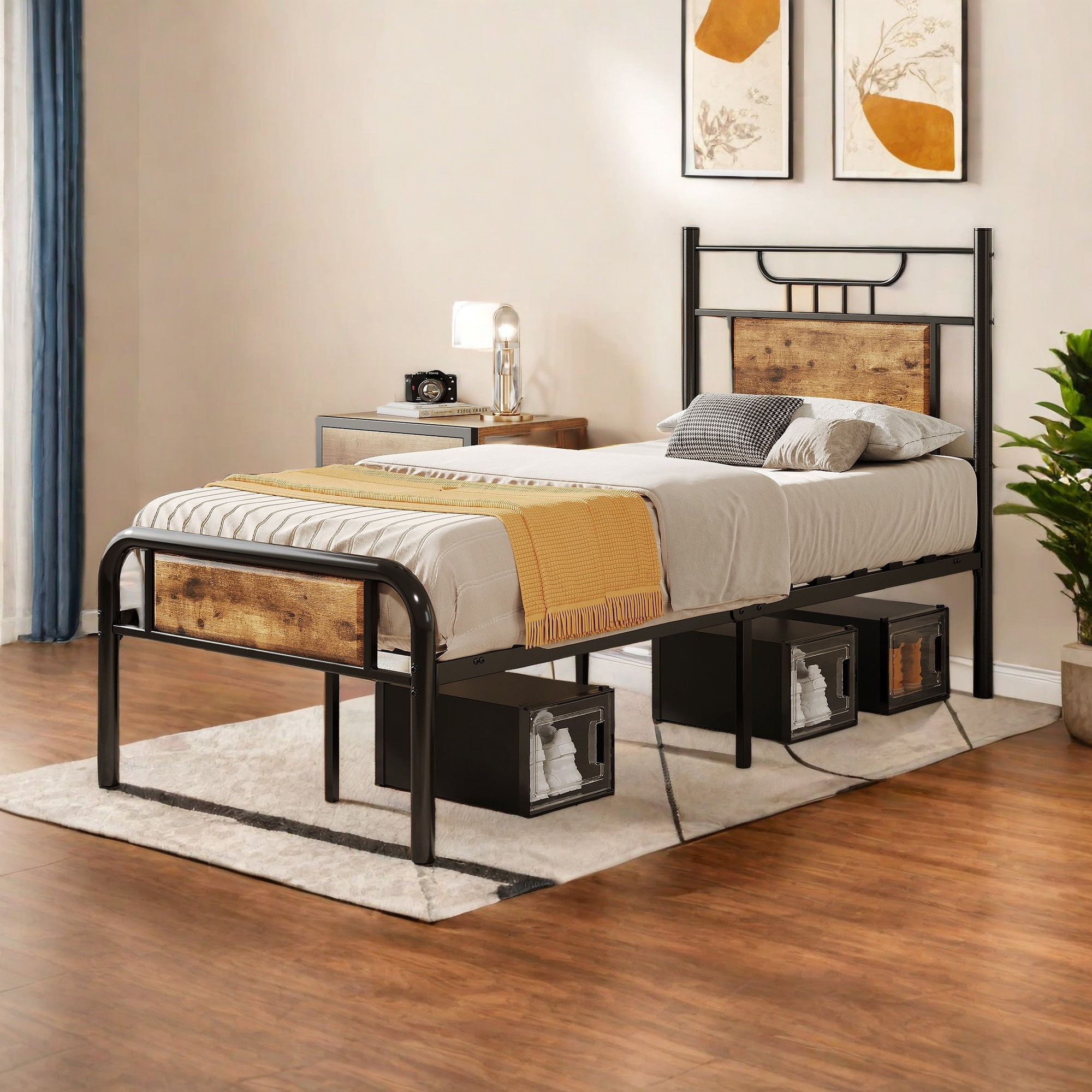 17 Stories Rustic Wood Vintage Platform Bed Frame With Headboard No Box ...