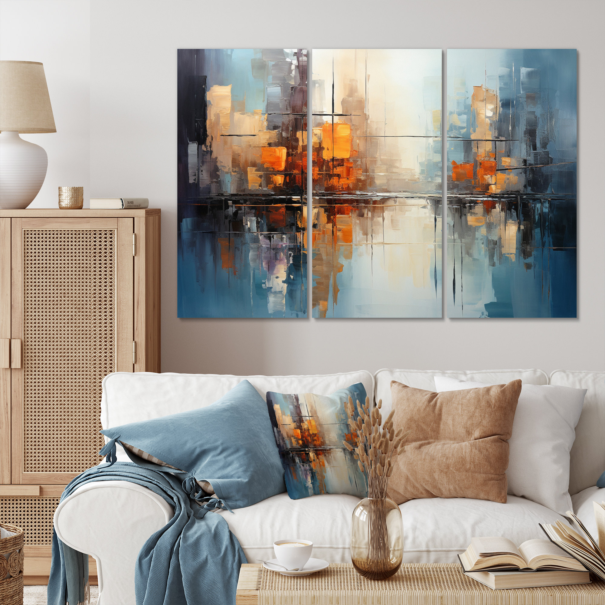 Wrought Studio™ Gray Canal Abstract Reflections Bold - 3 Piece Wrapped ...