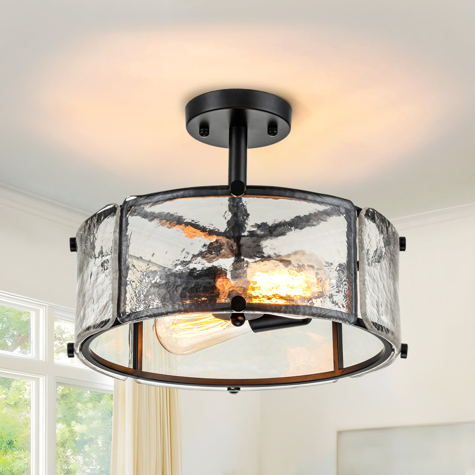 Mercer41 Miguela 2-Light Caged Glass Drum Semi Flush Mount & Reviews ...