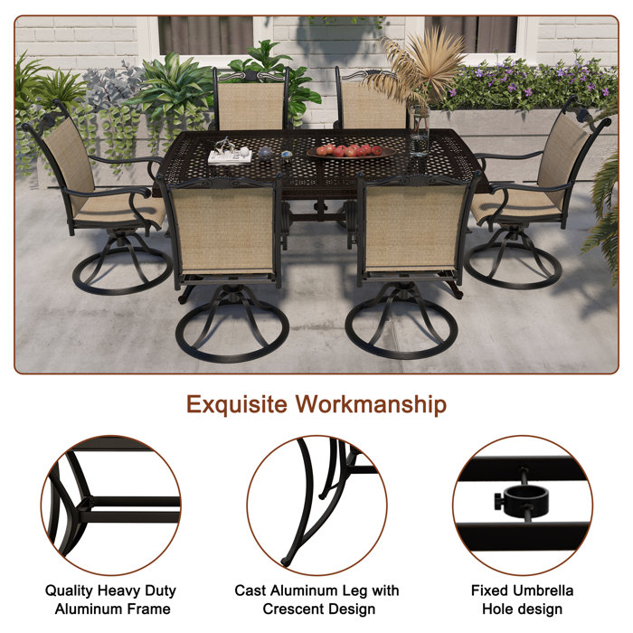 Red Barrel Studio® 72" Bronze Frame Outdoor Cast Aluminum Rectangular ...