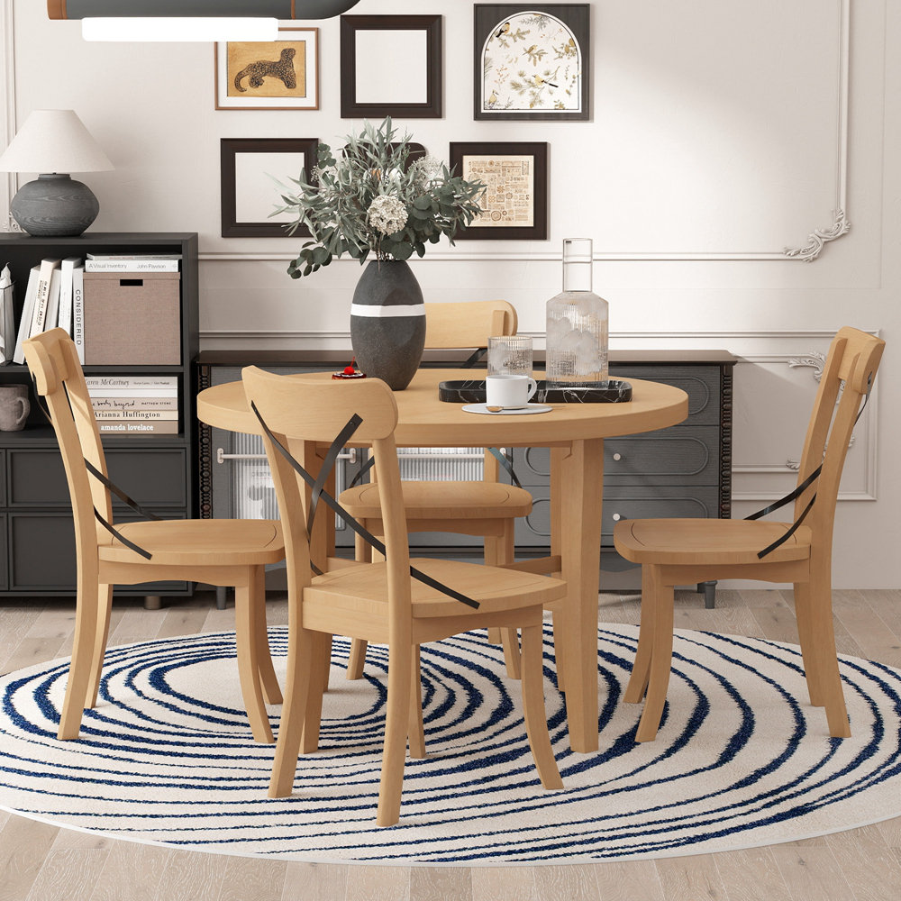August Grove® 5-piece Dining Set, Retro Simple Round Table and 4 Chairs ...