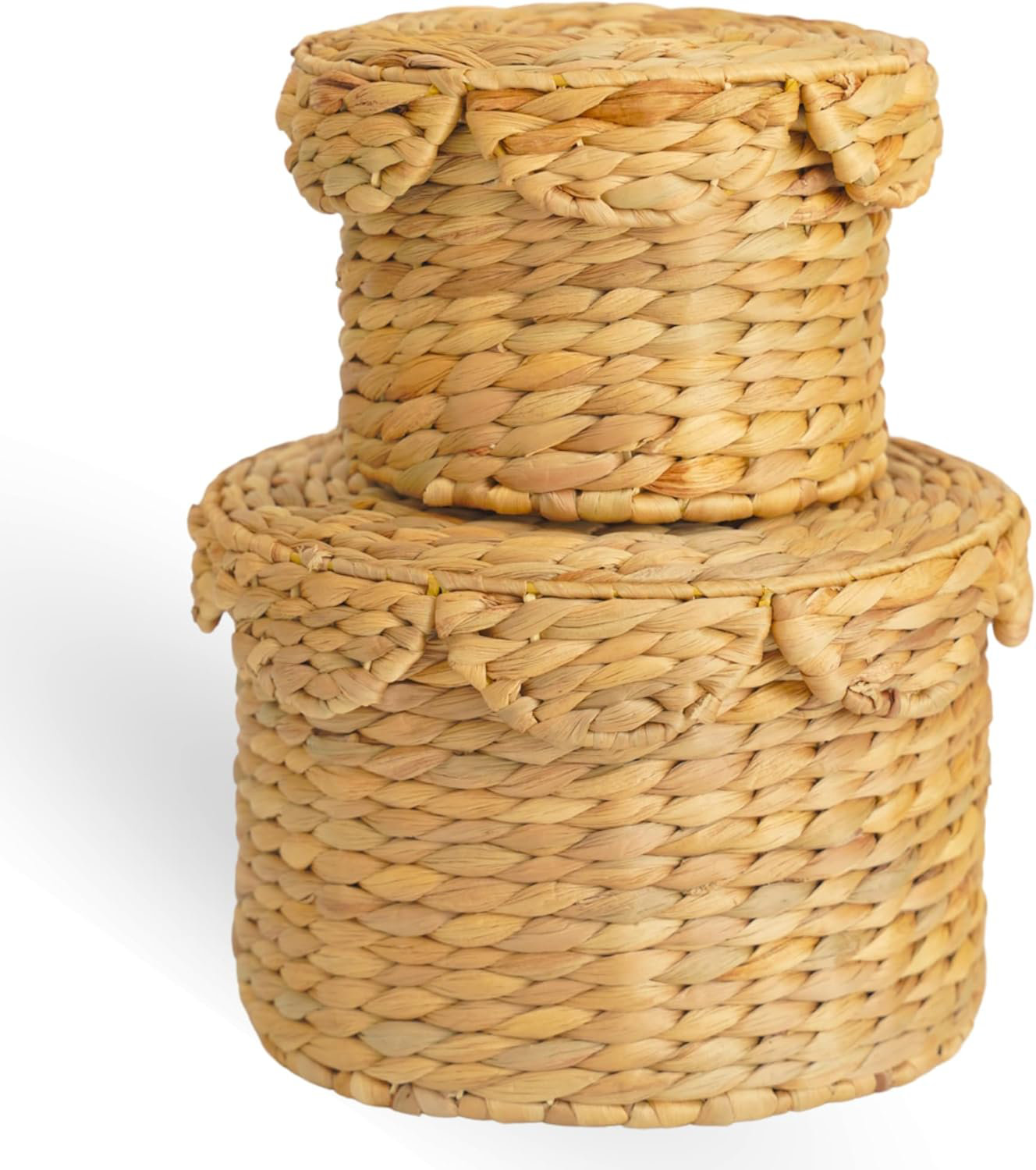 One Allium Way Scalloped Wicker Storage Baskets With Lid, Set Of 2 ...