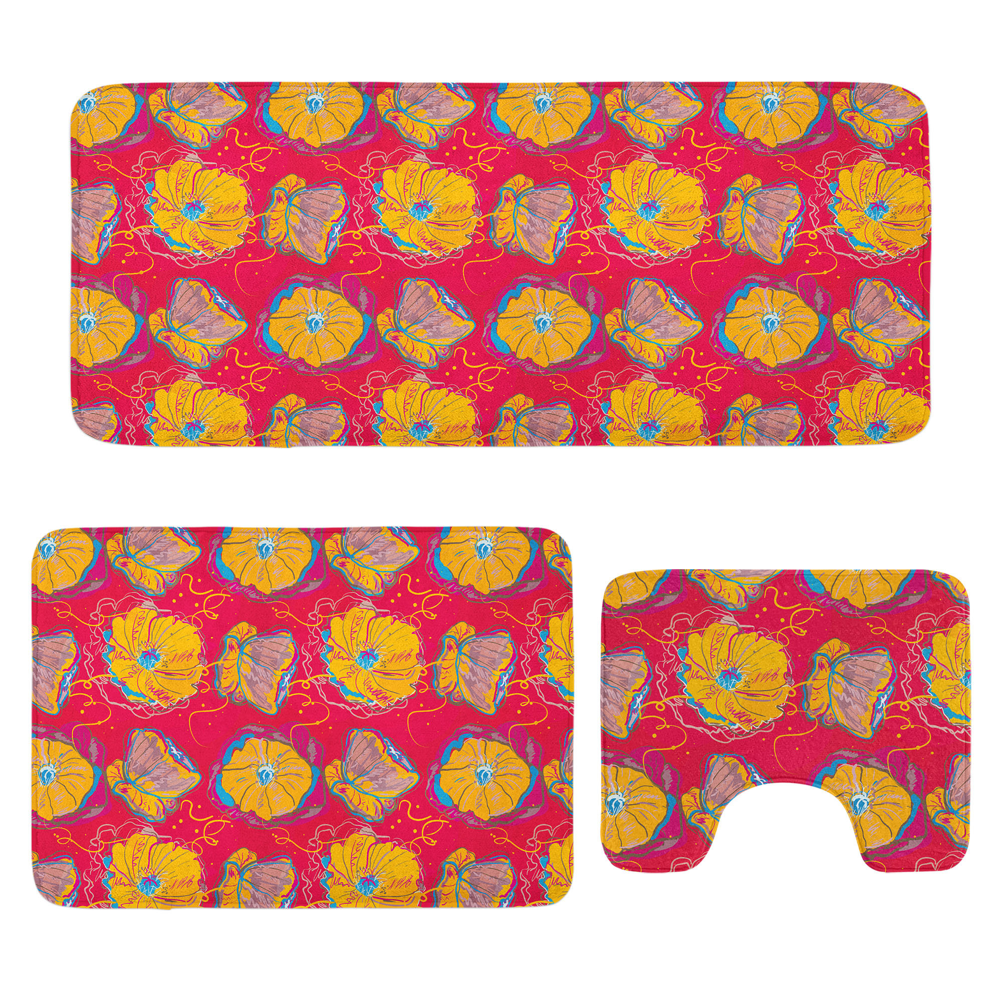 East Urban Home Poppy Flower Bathroom Rug Set 3 Pieces U-Shape ...