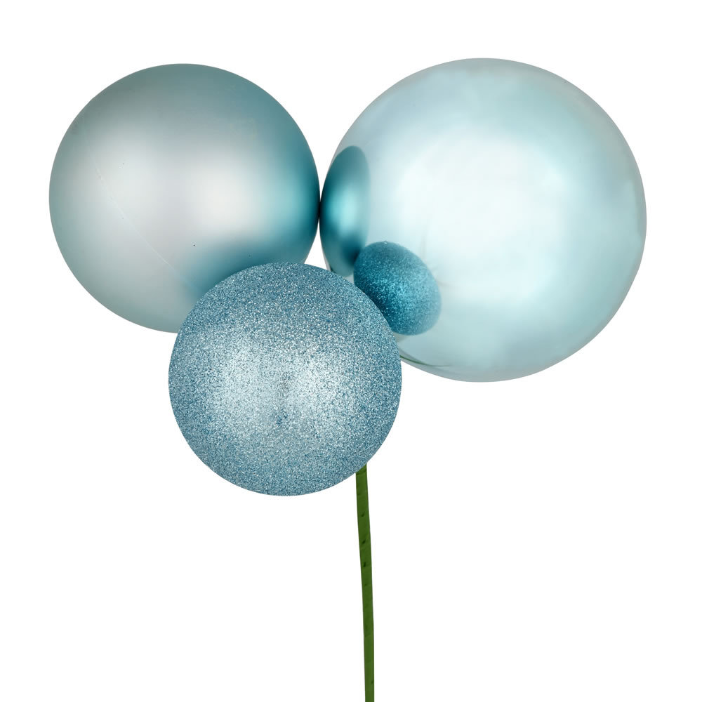 The Holiday Aisle® 18" Baby Blue Ball Ornament Christmas Pick, Pack Of ...