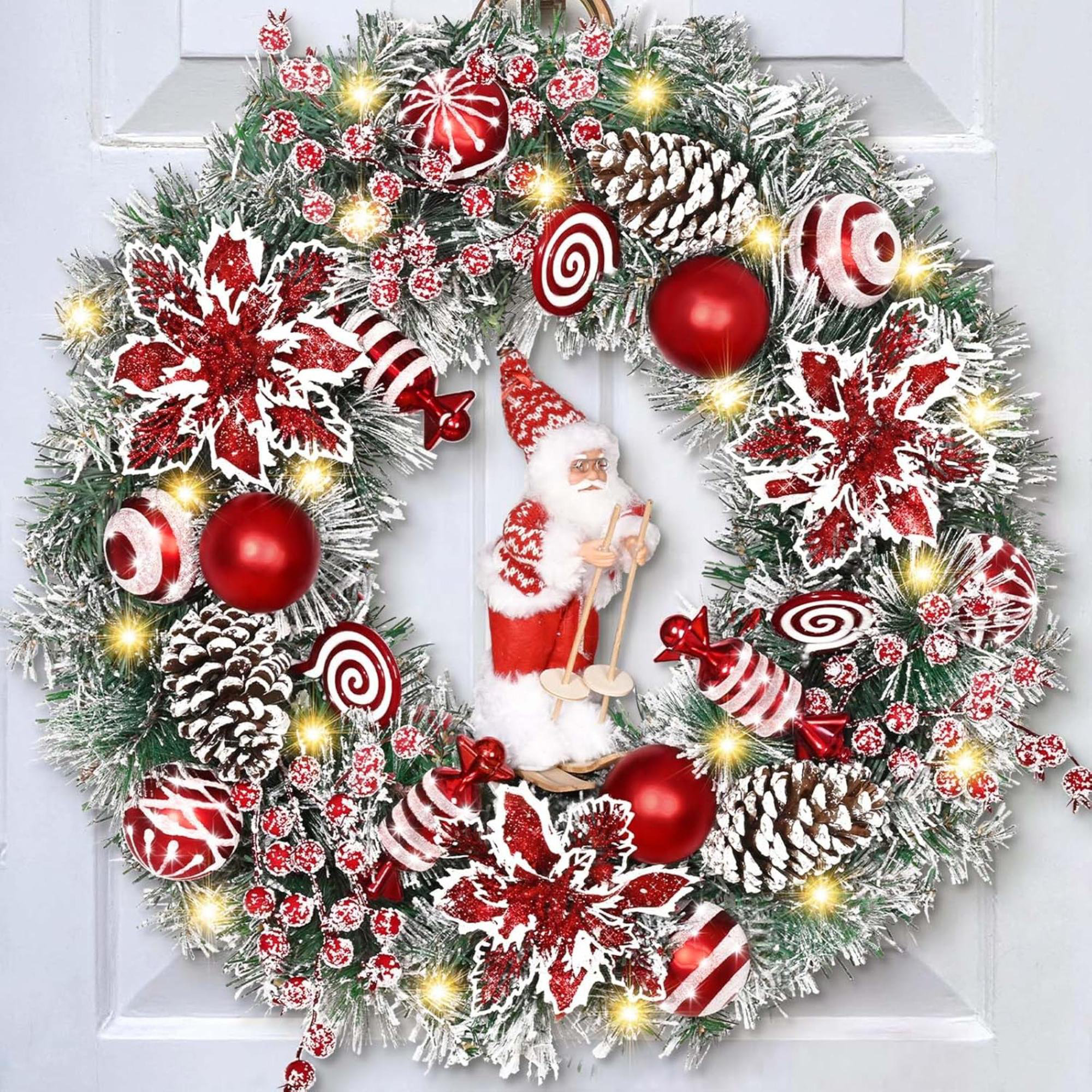 Ophelia & Co. Christmas Wreaths For Front Door, 18" Lighted Christmas ...