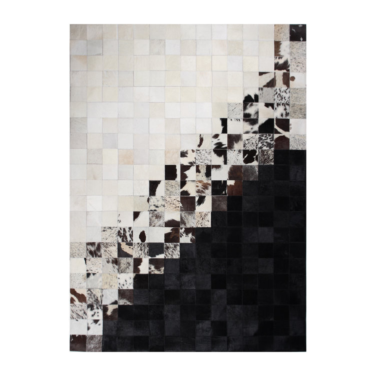 Orren Ellis Meentke Patchwork Cowskin Leather Cowhide Handmade Black ...