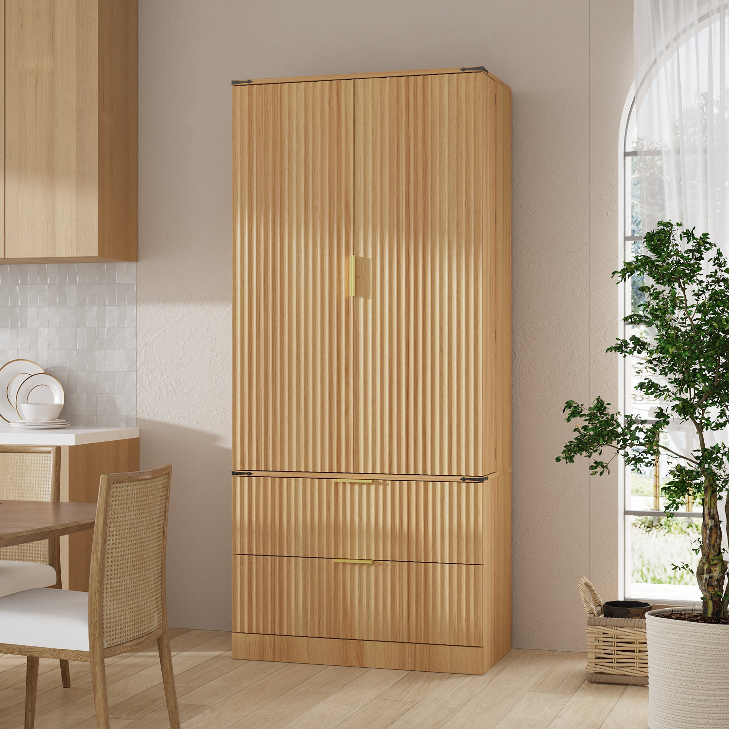 Hokku Designs 71'' H 2-Drawer Pantry Cabinet With Door Shelves And ...