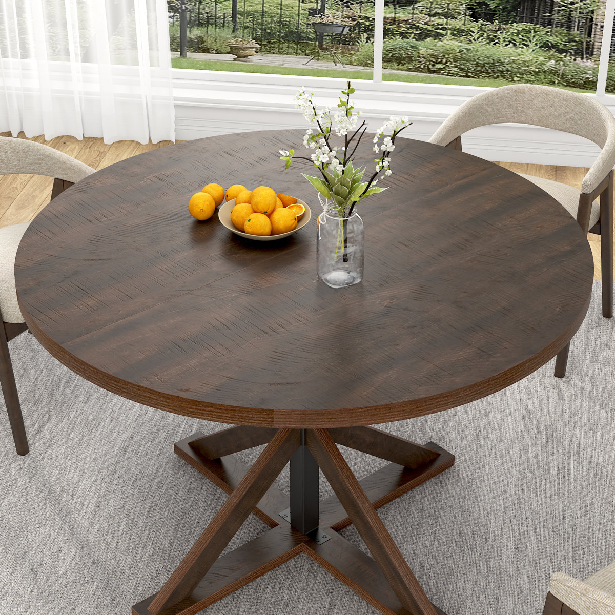 Ophelia & Co. 47" Round Dining Table For 4 - Farmhouse Wooden Kitchen ...