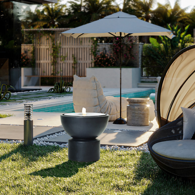 Latitude Run® Busto Gray Resin Round Bubbler 18.7" Tall Outdoor ...