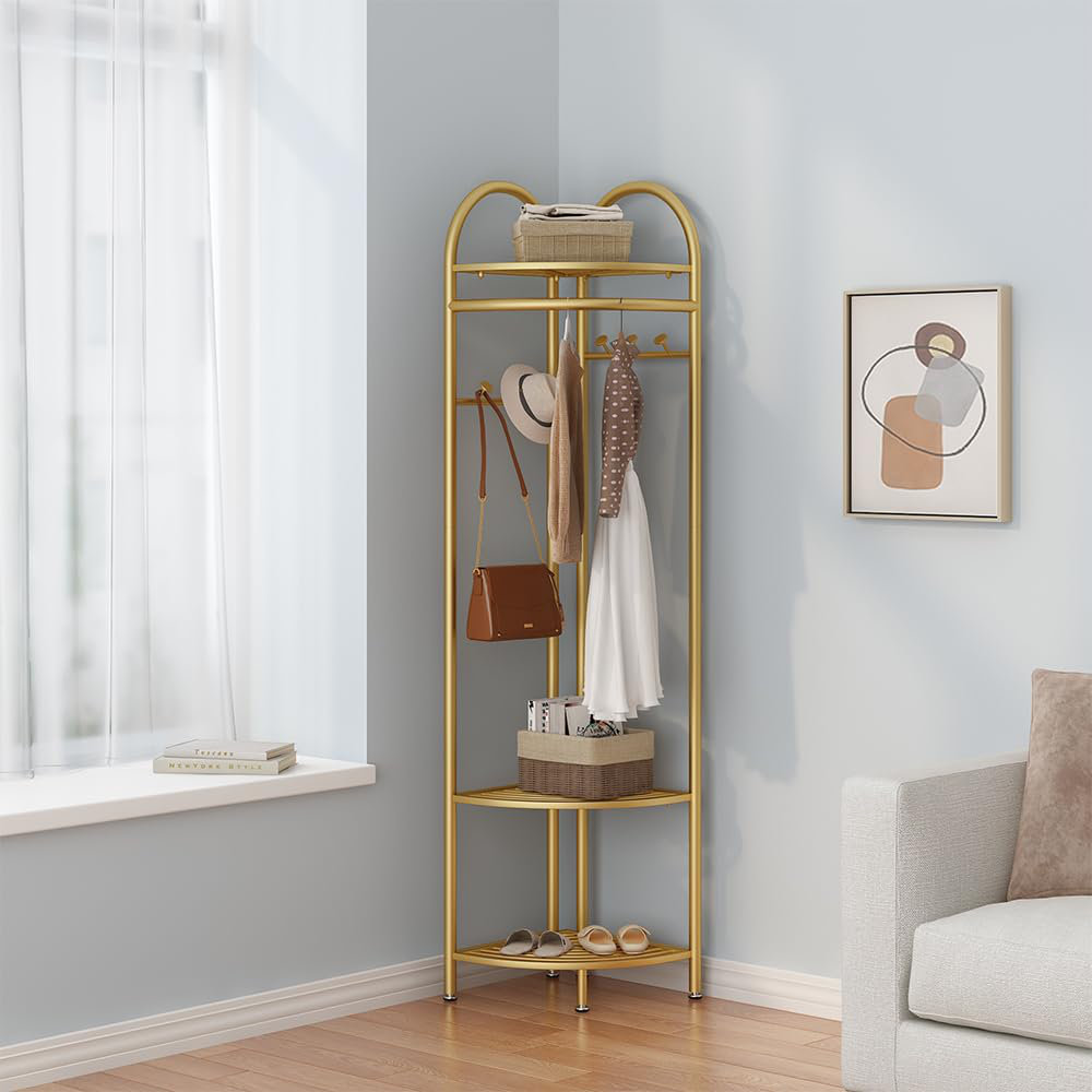 EDGAR'S FURNITURE MANUFACTURING INC Metal Corner Coat Racks, Gold ...