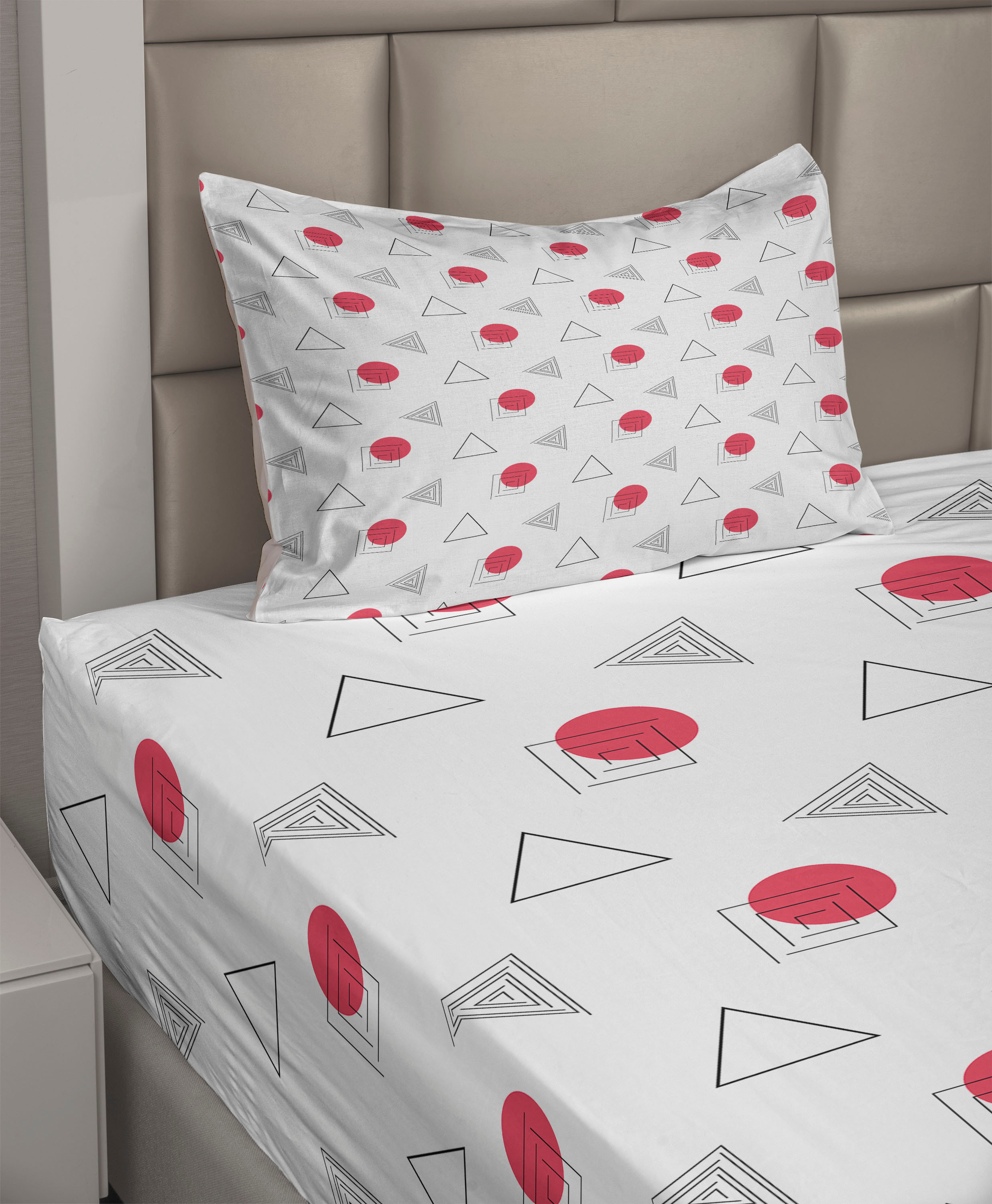 Ambesonne Geometric Sheet Set Red Circles Triangles Art Dark Coral and ...