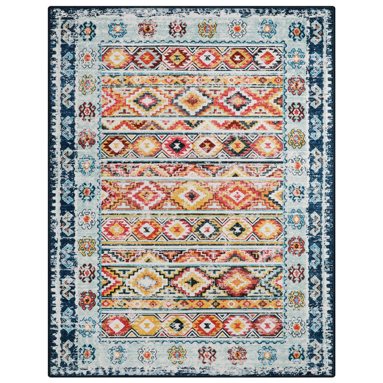 Bungalow Rose Govan Washable Bohemian Area Rug, Colorful Moroccan ...