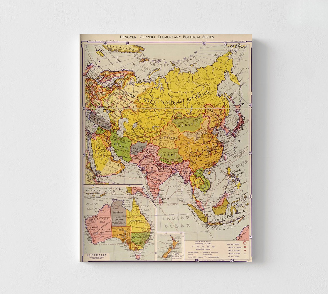 WeFrameArt Asia 1934 By Vintage Maps, Asian Contries Map Poster Print ...