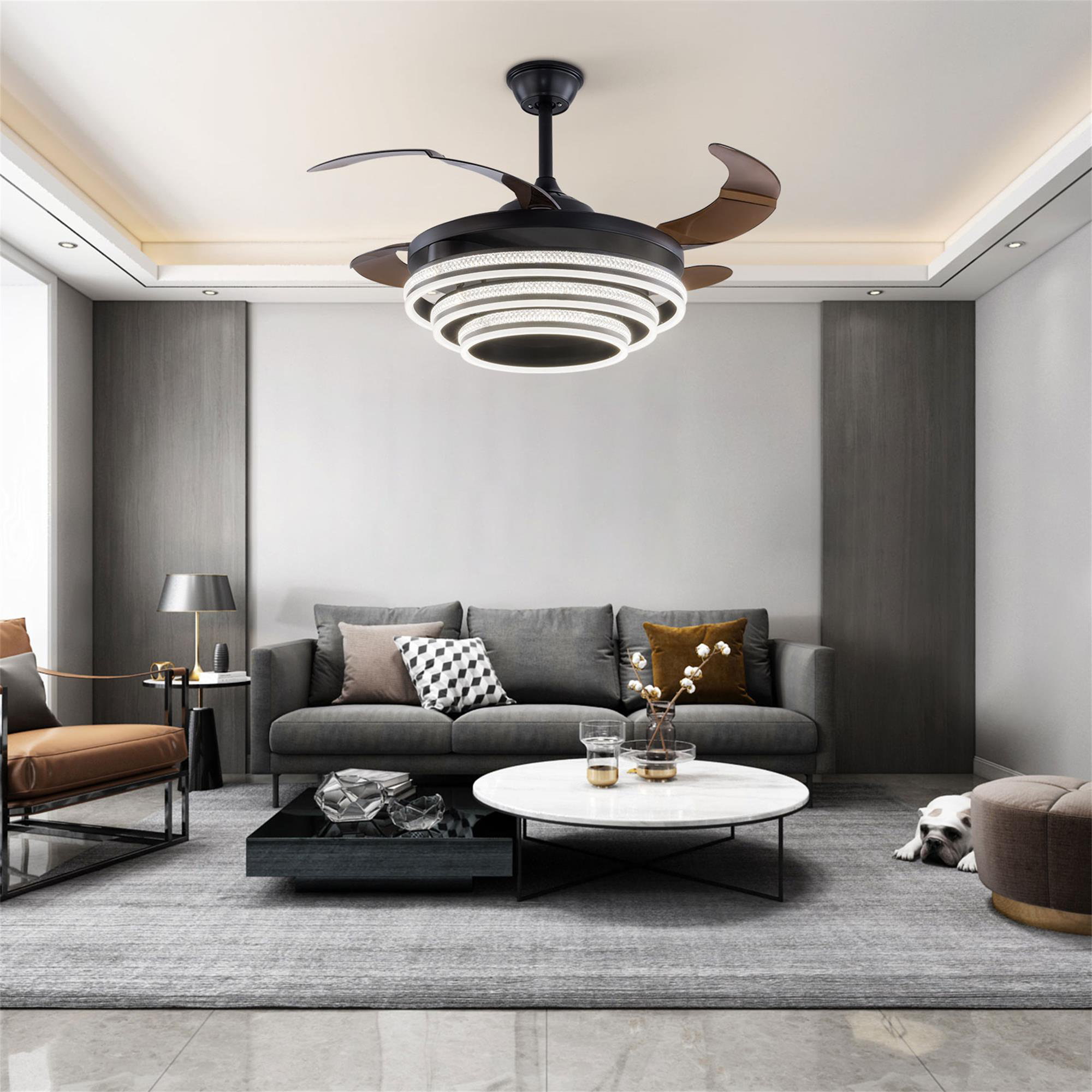 Ivy Bronx Demeatra 42" Retractable Ceiling Fan with Lights and Remote ...