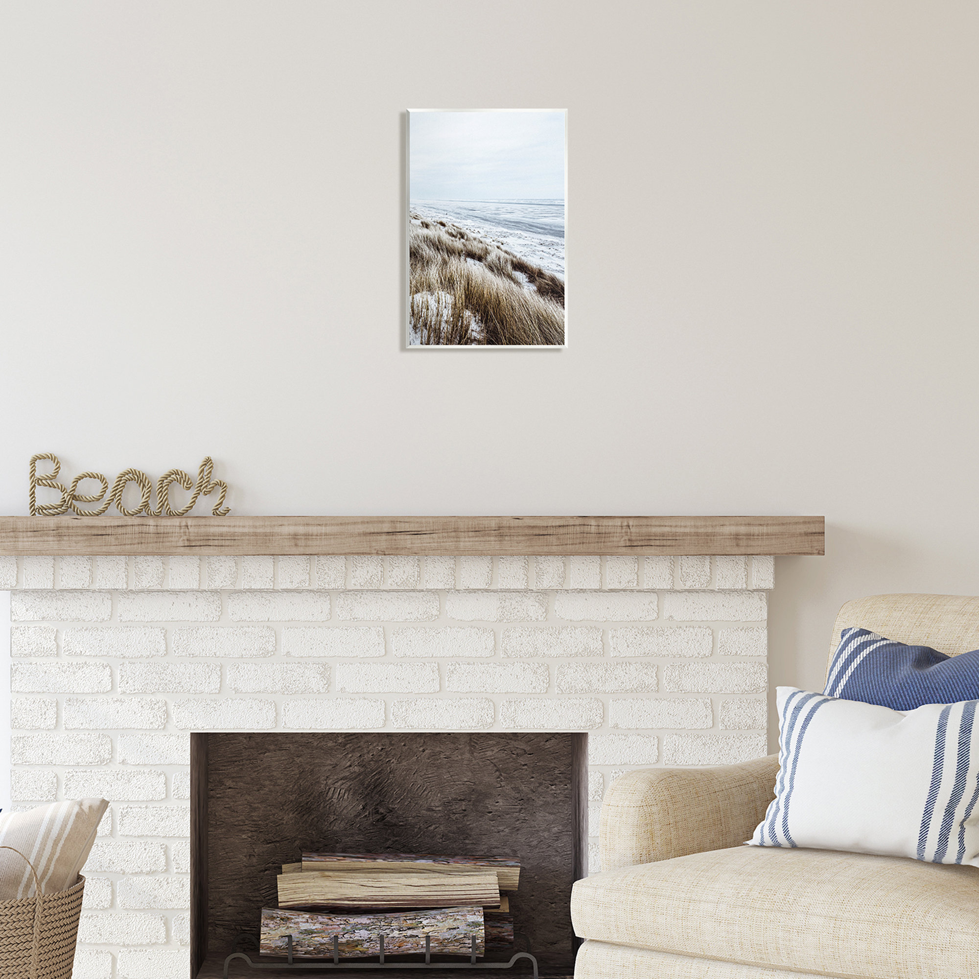 Stupell Industries Beach Reeds Landscape Framed Floater Canvas Wall Art ...
